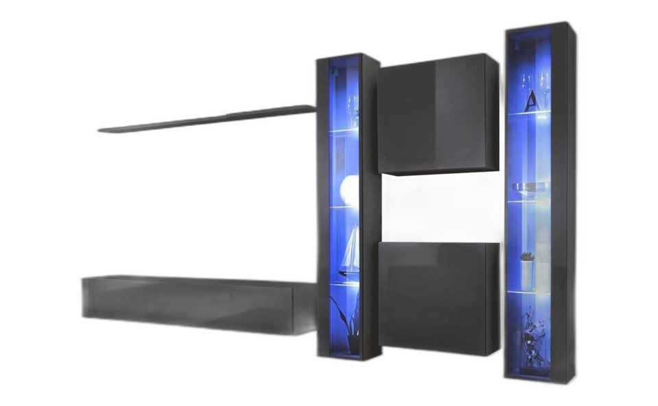 Xlmoebel Wohnwand Premium 2x Wandvitrine Wohnmöbel 2x Regalschrank