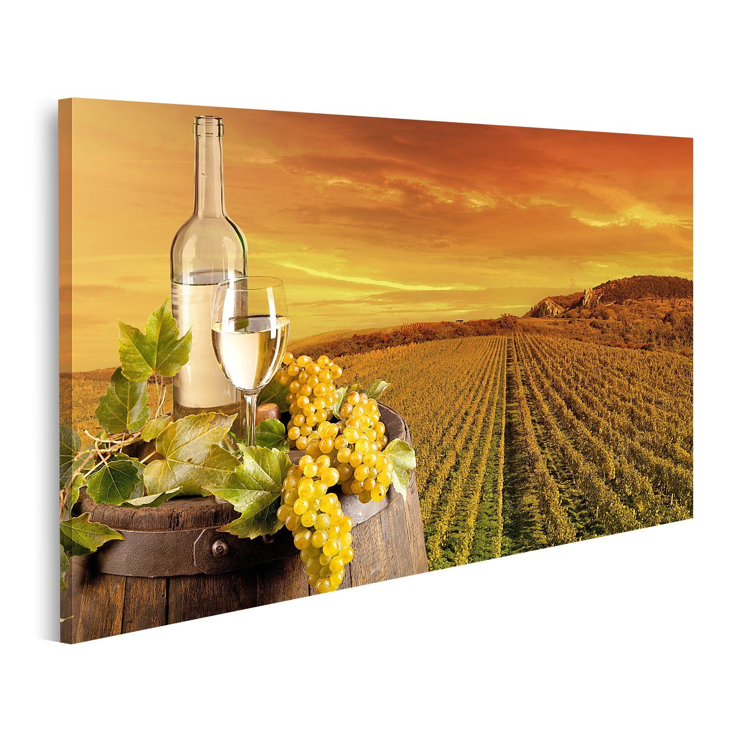 islandburner Leinwandbild Bild auf Leinwand Detail von Wein mit Fass auf Weinberg Wandbild Poste