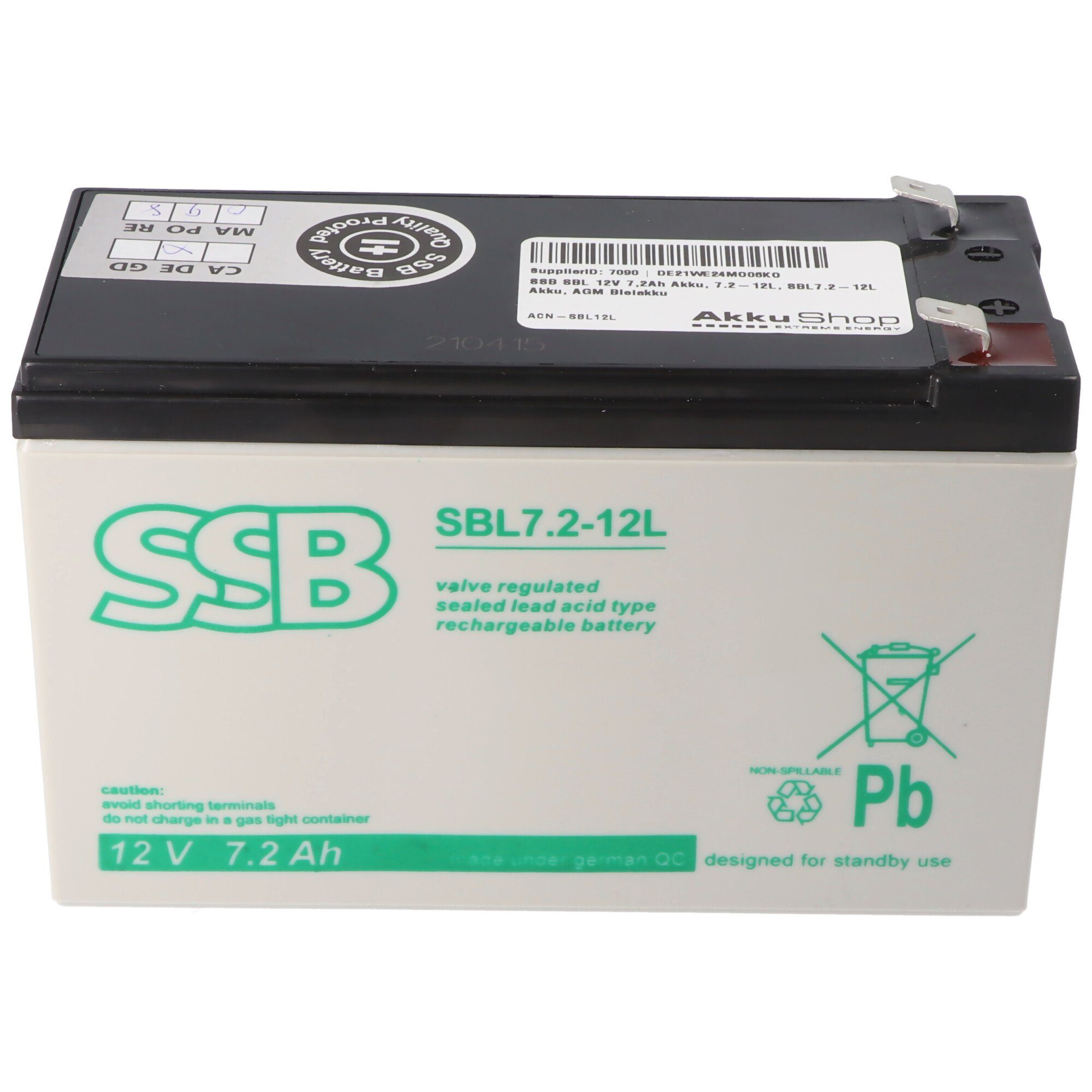 SSB Battery SSB SBL 12V 7,2Ah Akku, 7.2-12L, SBL7.2-12L Akku, AGM Bleiakku Akku ...