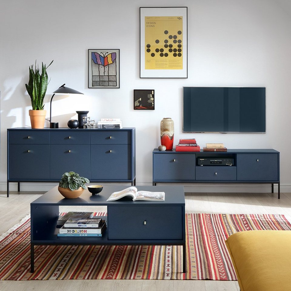 Lomadox Wohnwand Malaga 160 3 St 3 Tlg In Marineblau Fußgestell