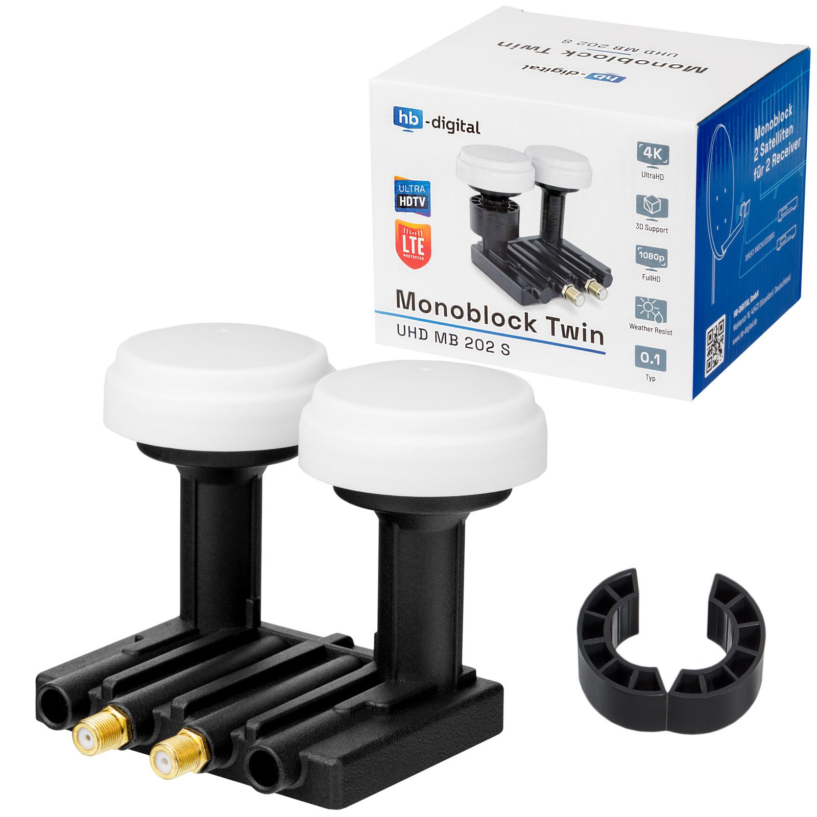 HB-DIGITAL Monoblock LNB Twin UHD MB 202 S bis zu 2 Teilnehmer/Receiver Universal-Single-LNB ...