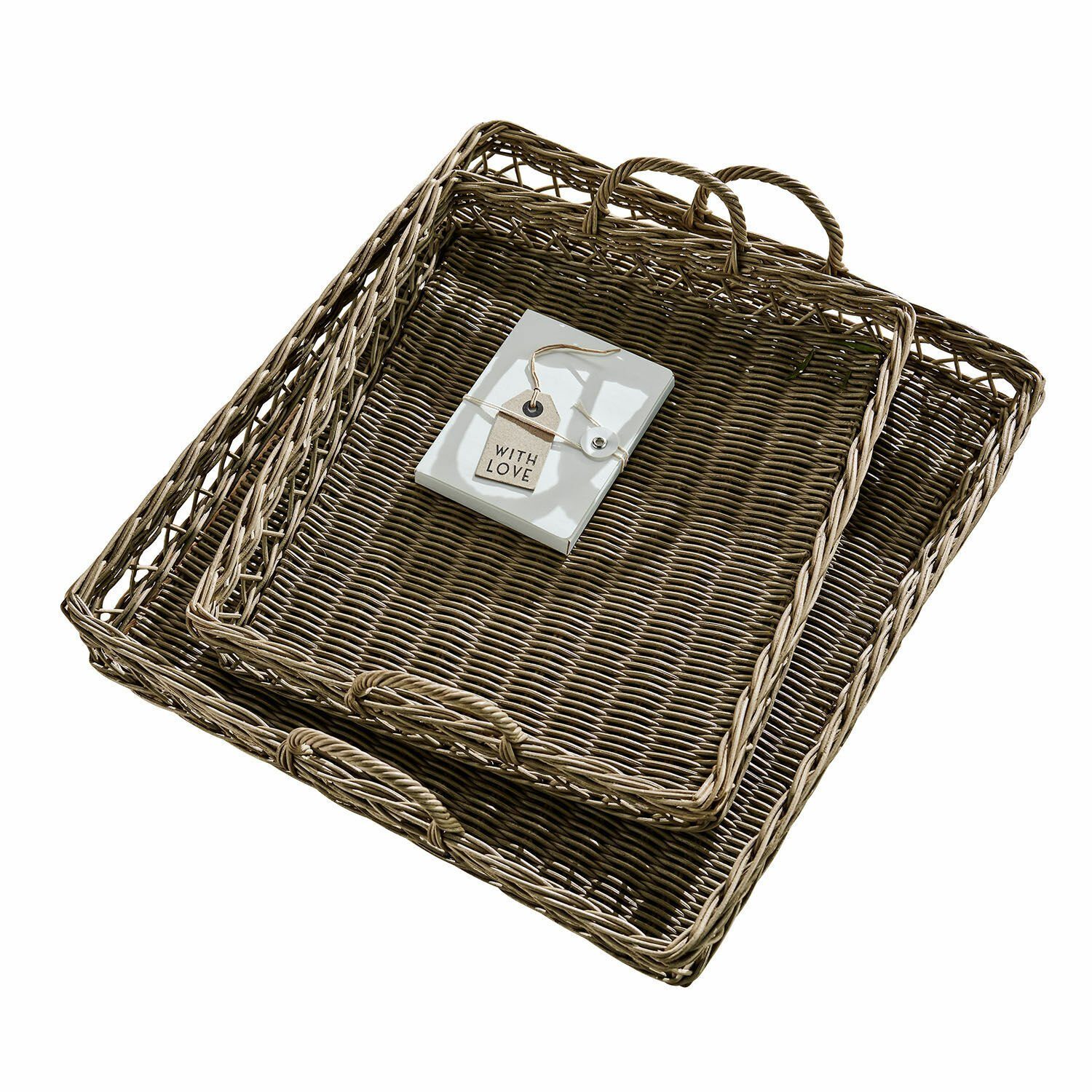 Mirabeau Tablett Tablett 2er Set Elicia Grau Rattan