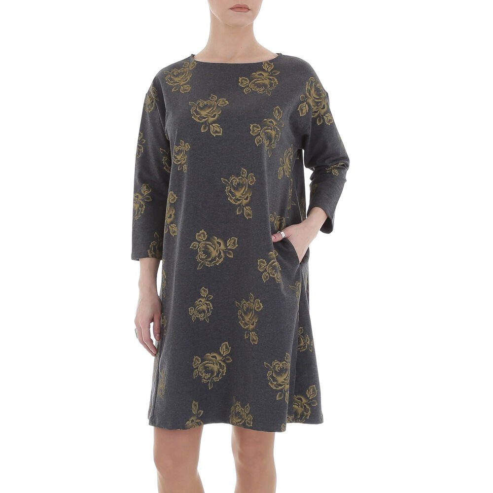 Ital Design Shirtkleid Damen Freizeit Geblümt Stretch Stretchkleid In Grau