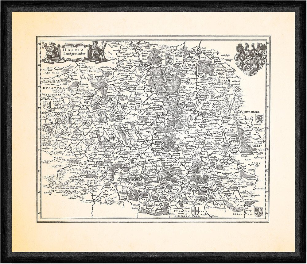 BillerAntik Kunstdruck Hassia Landgraviatus Nostalgiebild Landkarte Hessen Kupferstich Faks_M ...