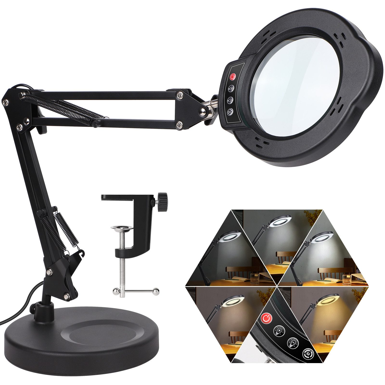 QUBEBU LED Schreibtischlampe 10X Lupe LED Schreibtischlampe mit Klemme ...
