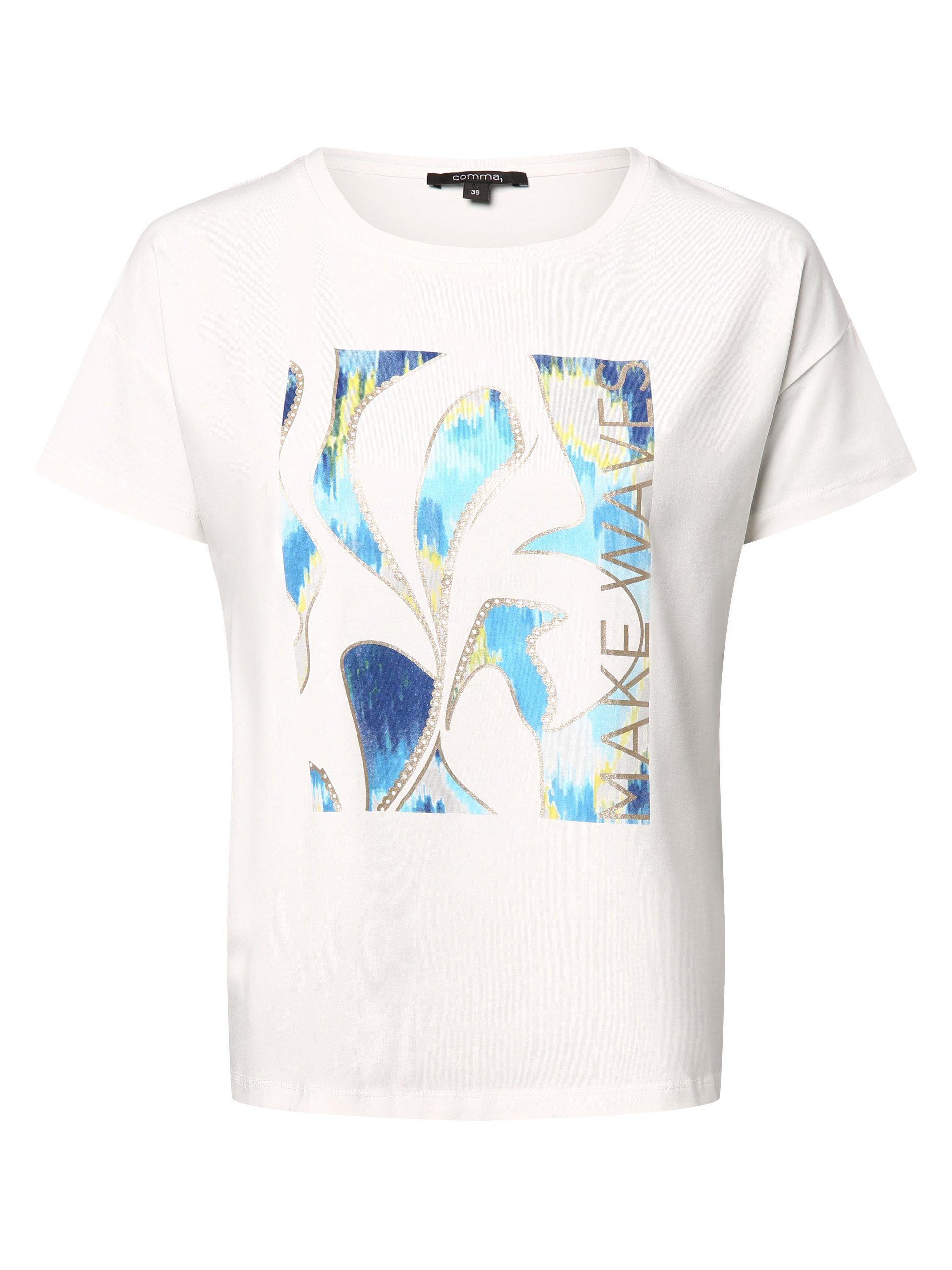 Comma Kurzarmshirt Boxy-Shirt aus Baumwollmix mit Artwork-Print Artwork ...