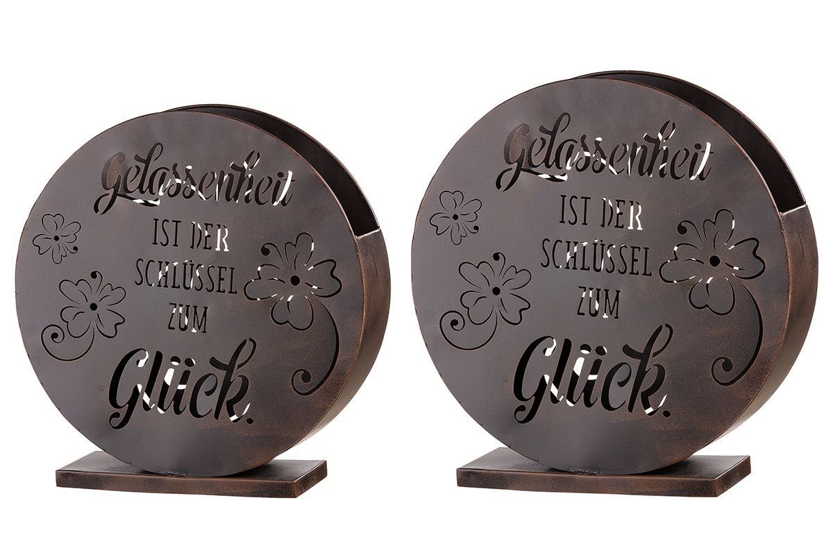 Gilde Dekoobjekt Metall Windlicht Glück 2er Set