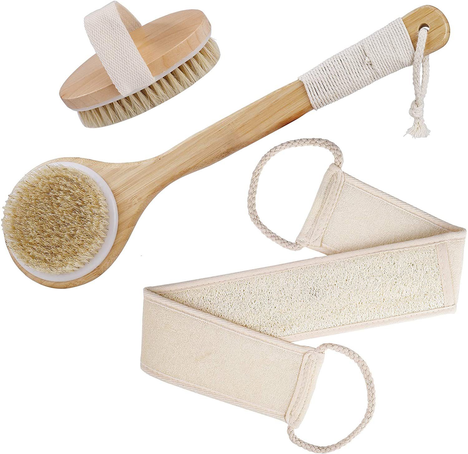 COOL-i ® Körperbürste Rückenbürste mit langem Griff,Bambus, weiche natürliche Borsten, Für ...