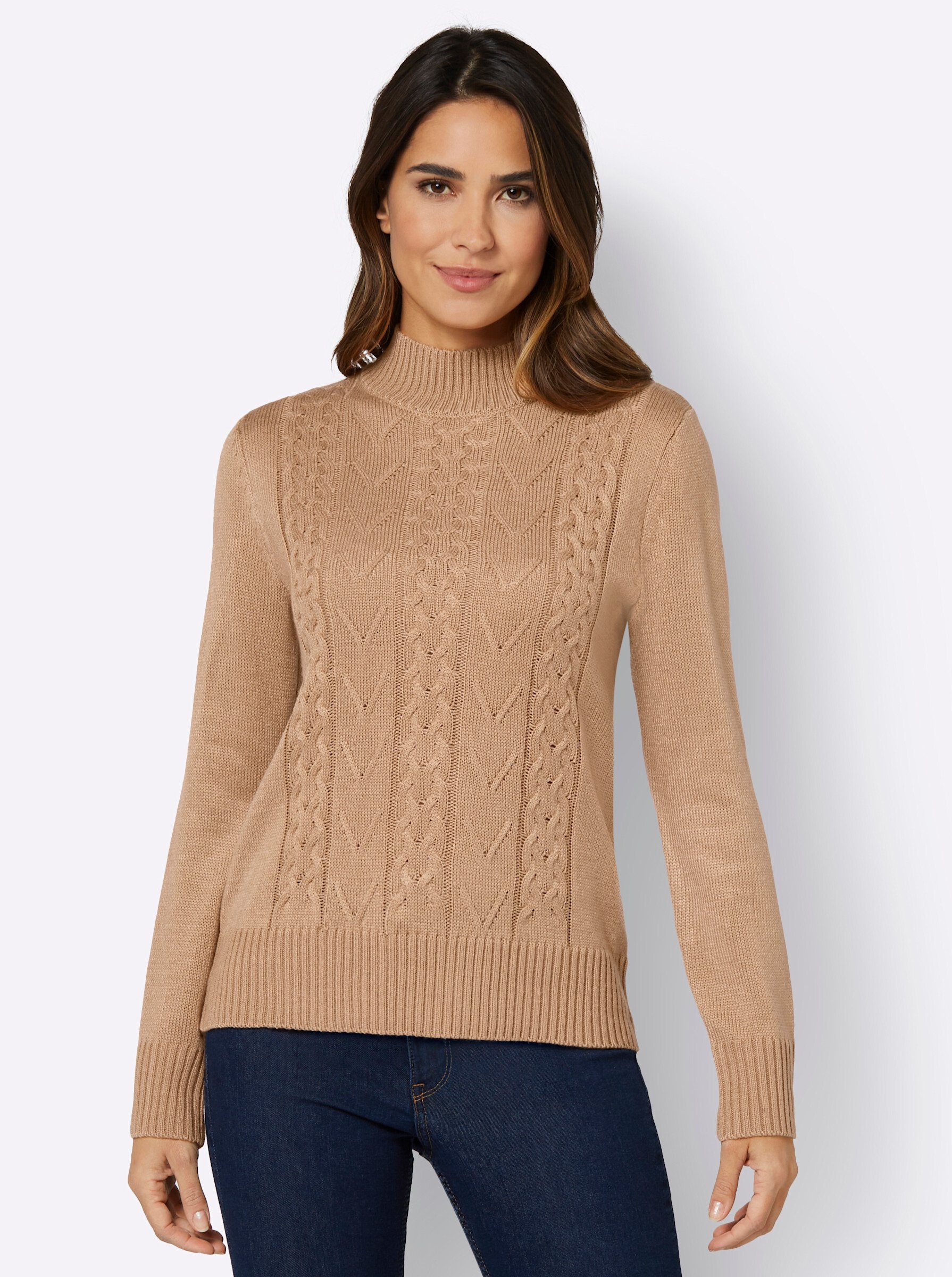 Sieh An Strickpullover Langarm Pullover Mit Zierelementen In Flecht Optik