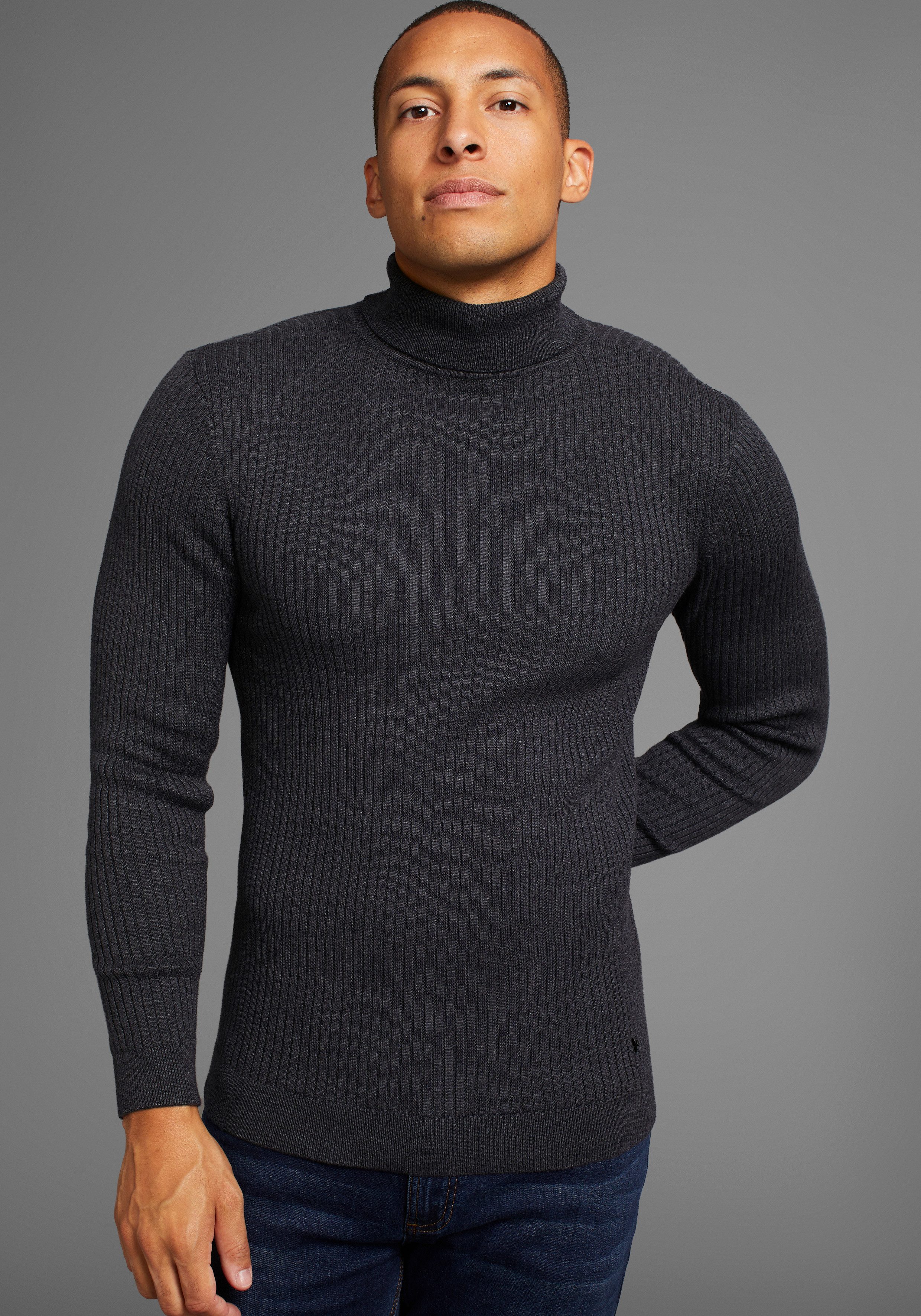 Bruno Banani Rollkragenpullover in Rippenqualität, Rollkragenpulli