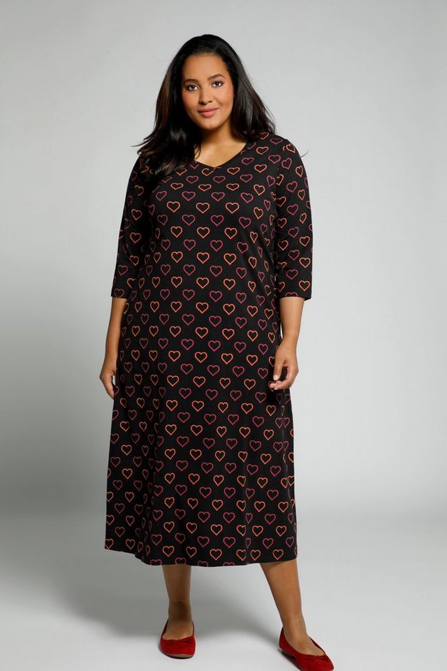 Ulla Popken Jerseykleid Maxikleid Herzen V Ausschnitt 3 4 Arm