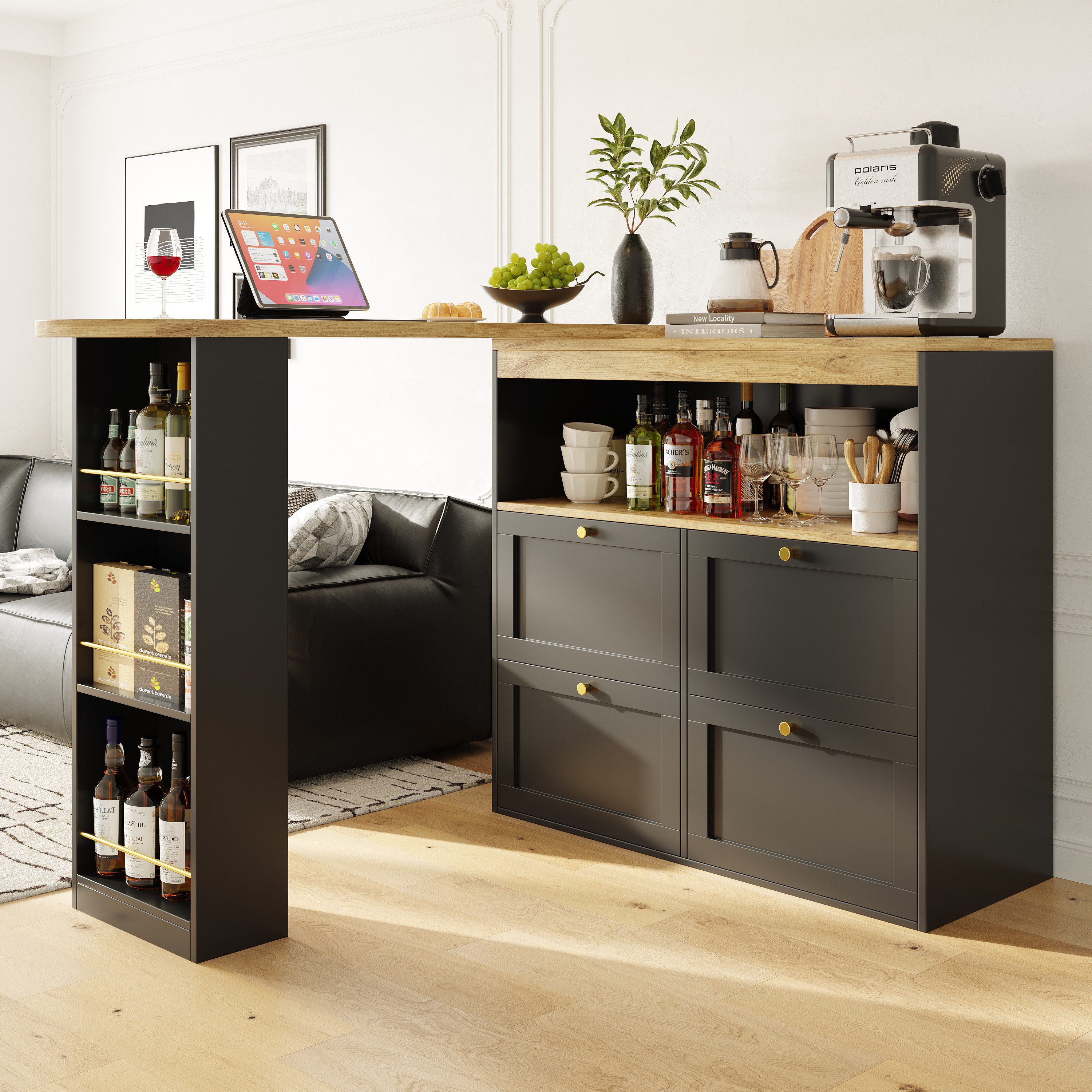 Flieks Bartisch 360° drehbar Stehtisch mit Sideboard (Set, 1-St., für Esszimmer/Arbeitszimmer ...