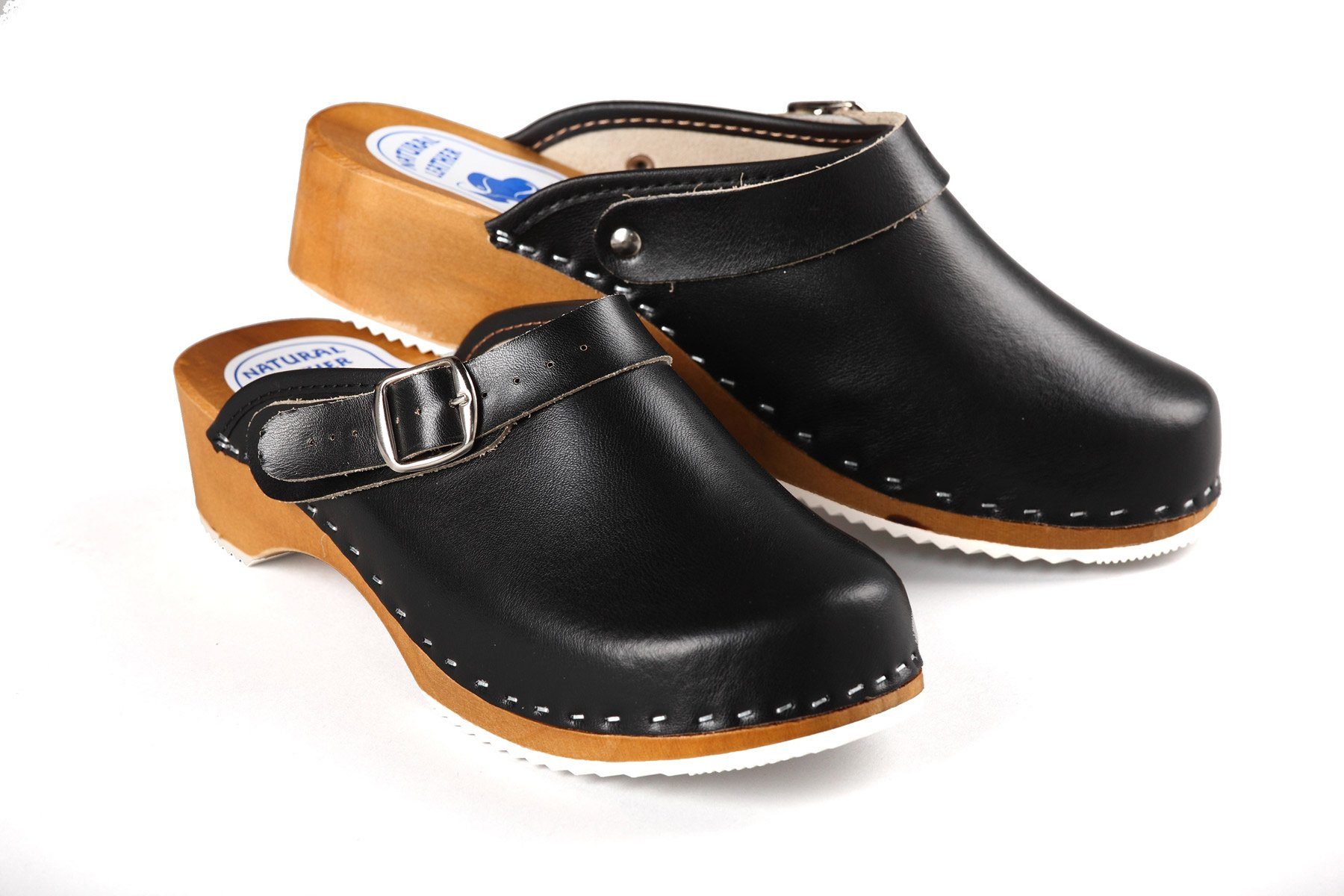 Aves-24 CLOGS Pantolette Sandalette Leder Holzschuhe Holzclogs Damen ...