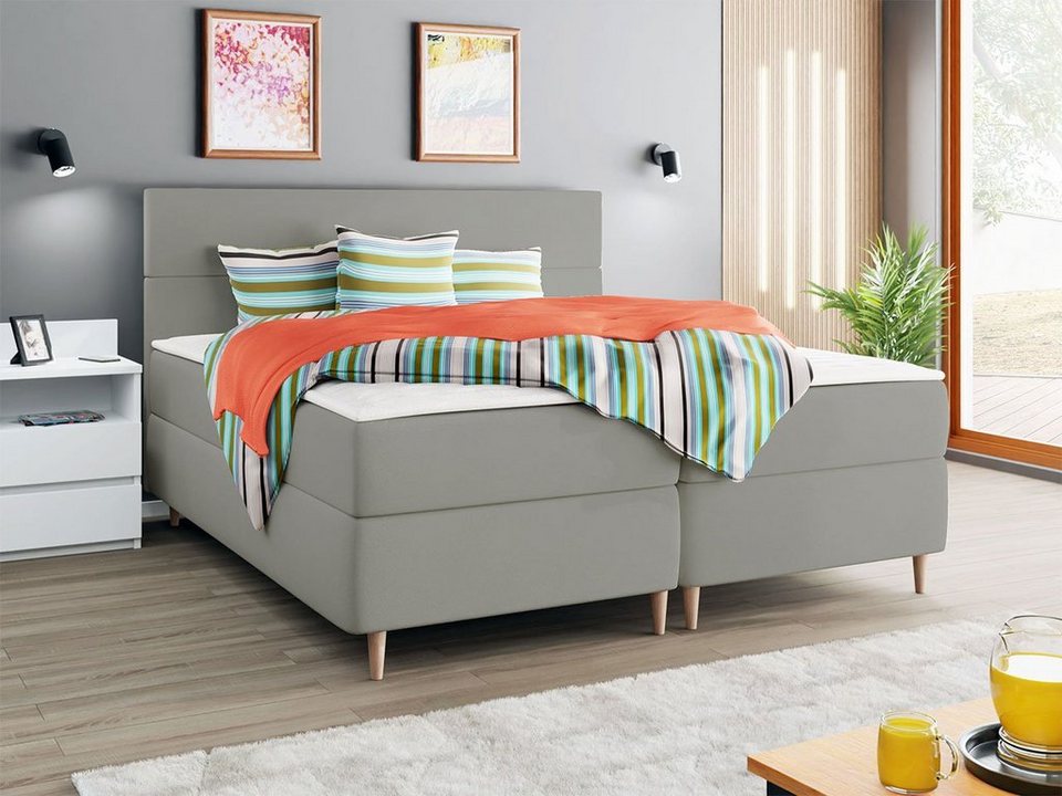 Mirjan24 Boxspringbett Flo Kopfteil Matratze Und Topper Polsterbett