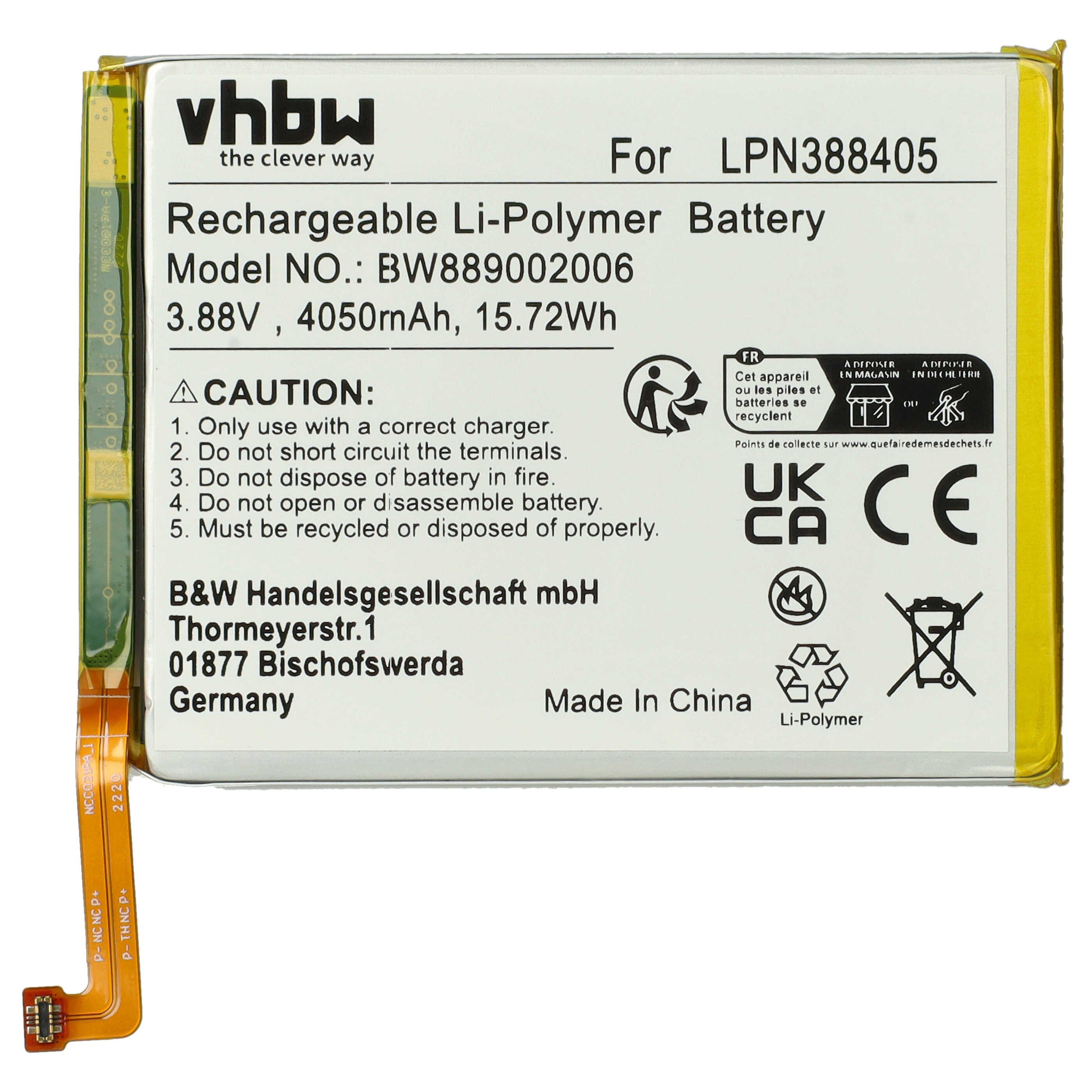 vhbw Ersatz für Nokia LPN388405 für Smartphone (4050 mAh, 3,88 V, Smartphone-Akku Li-Polymer ...