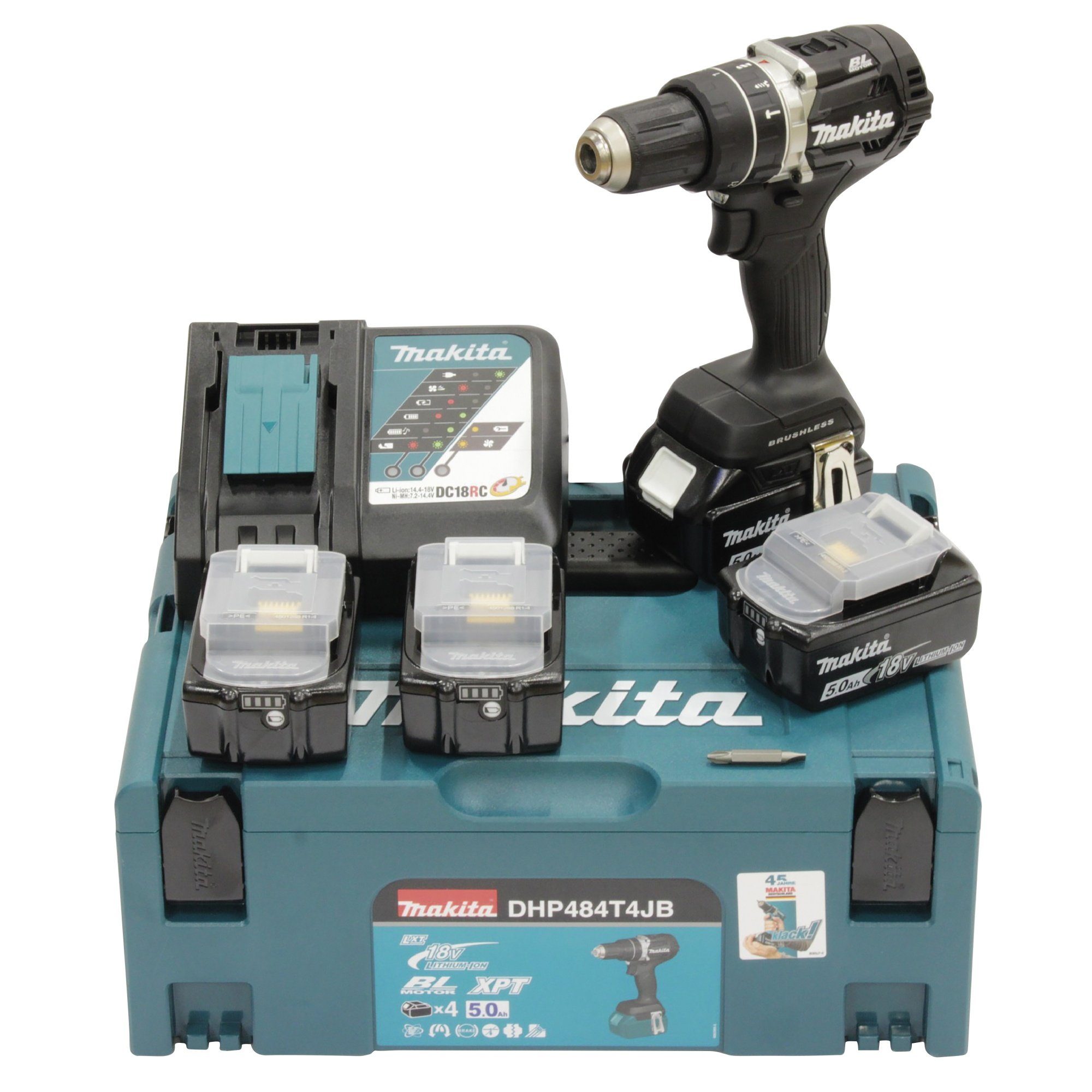 Makita Akku-Schlagbohrschrauber DHP484T4JB, max. 2000,00 U/min, mit 4 Akkus und Ladegerät ...