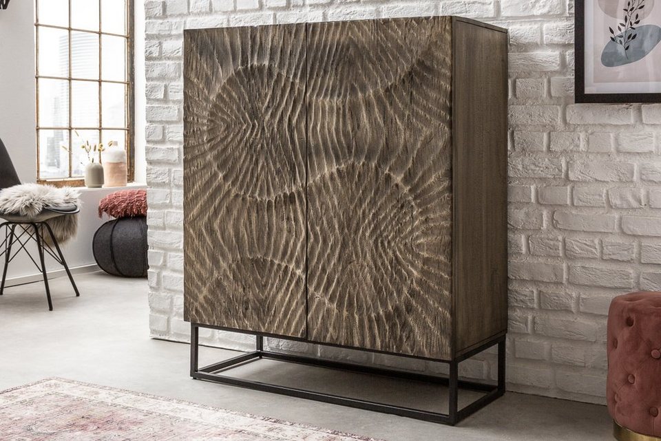 Highboard Scorpion 100cm Grau Schwarz Massivholz · Anrichte