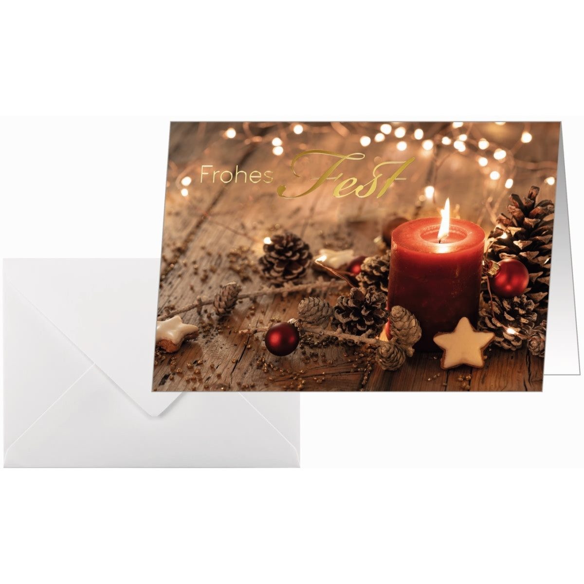Sigel Klappkarte Weihnachtskarte A6 210g 10+10 Stück Red Christmas Candle Goldprägung.