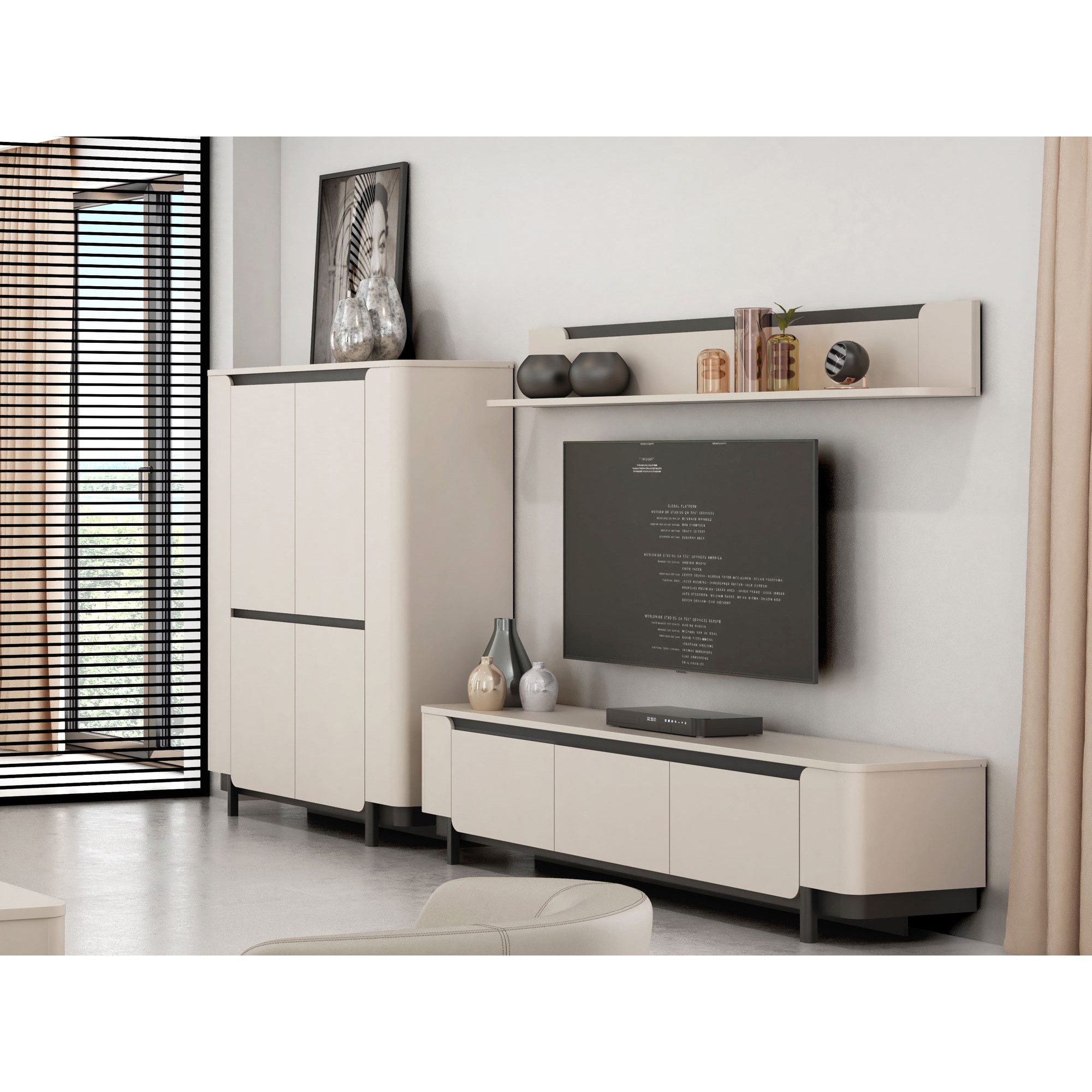 Expendio Wohnwand Vicente 21 Spar Set 3 St Sand Schwarz