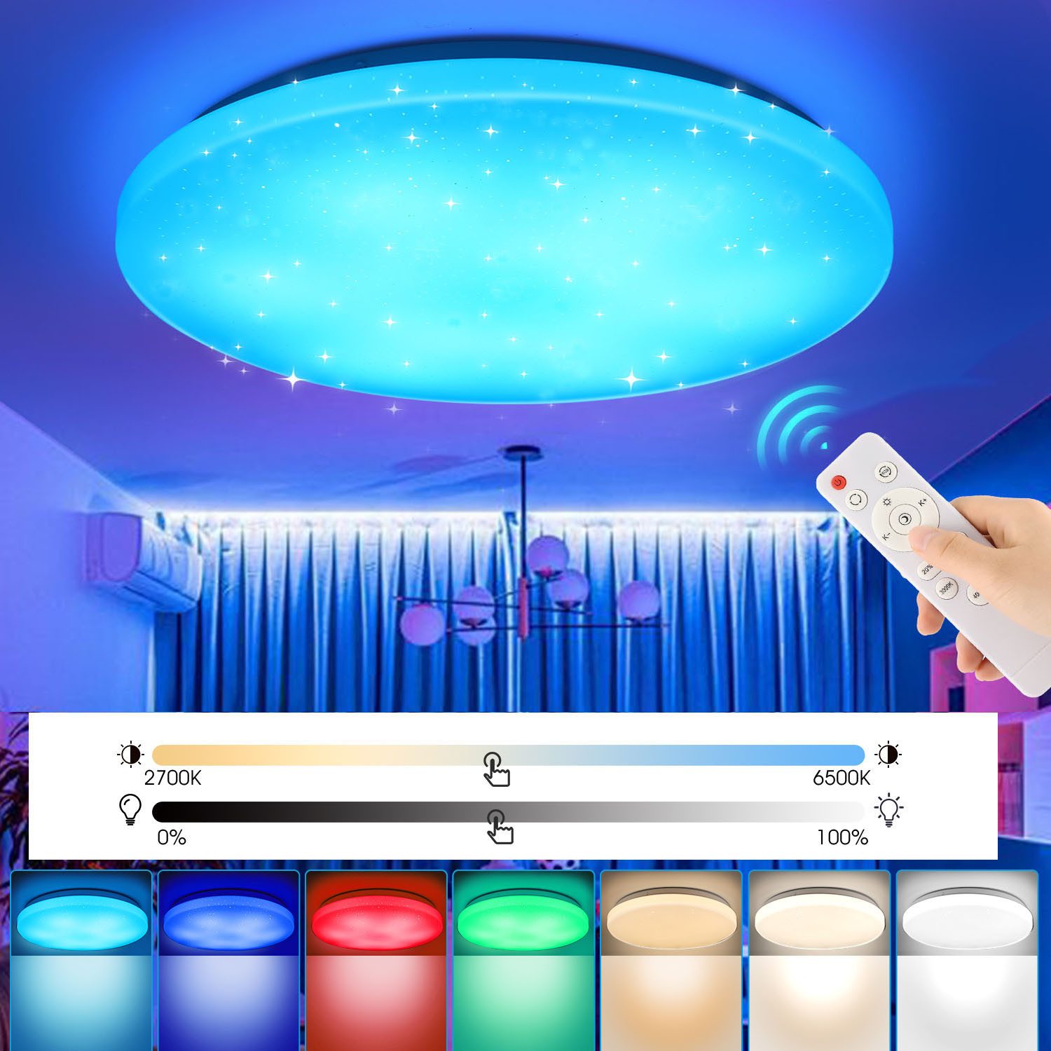 oyajia Deckenleuchte 36W RGB LED Deckenleuchte Sternenhimmel-Effekt Farbwechsel Lampe 40cm, LED ...