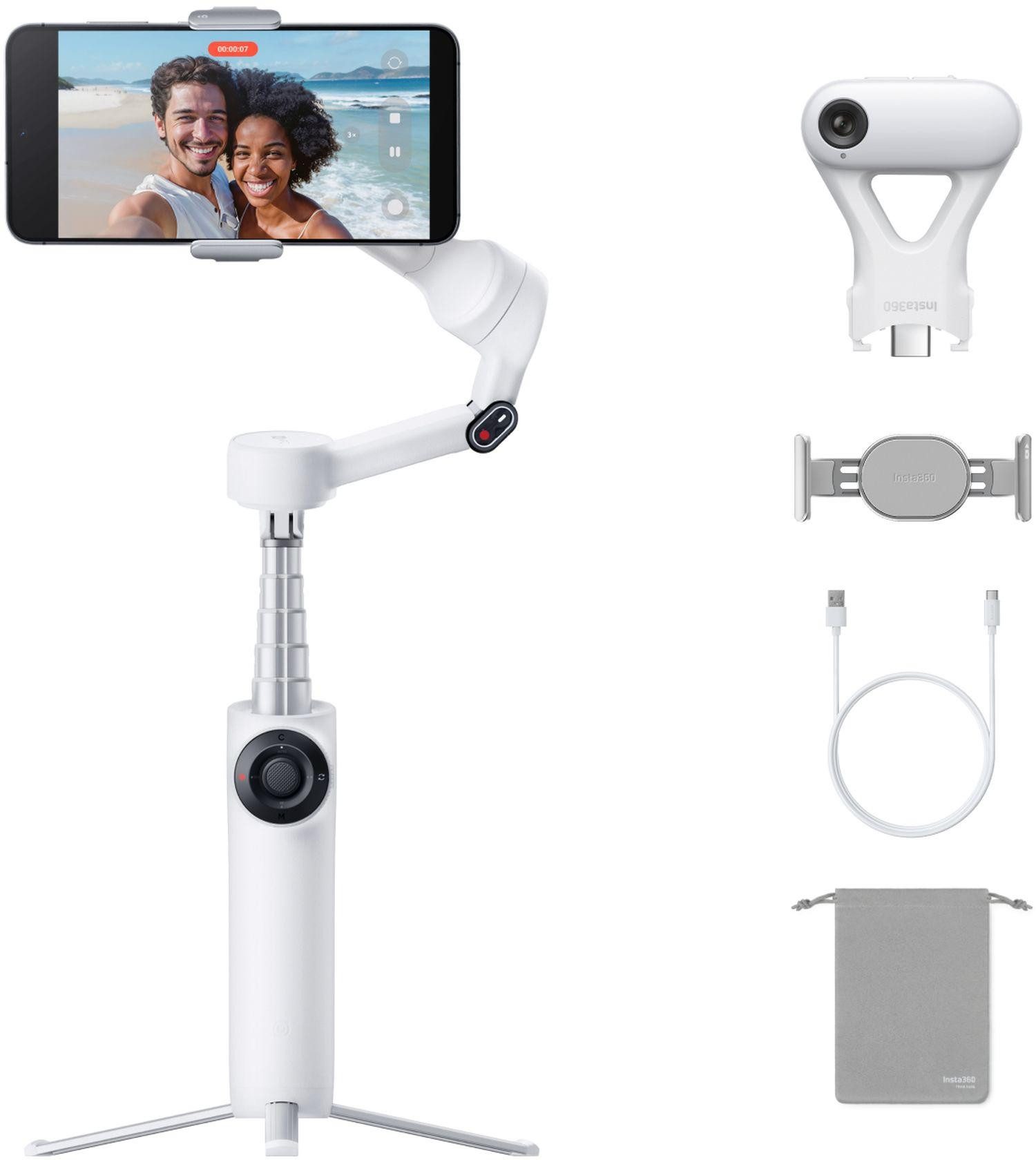 Insta360 Flow 2 AI Tracker Bundle Summit White Gimbal, Handy Gimbal ...