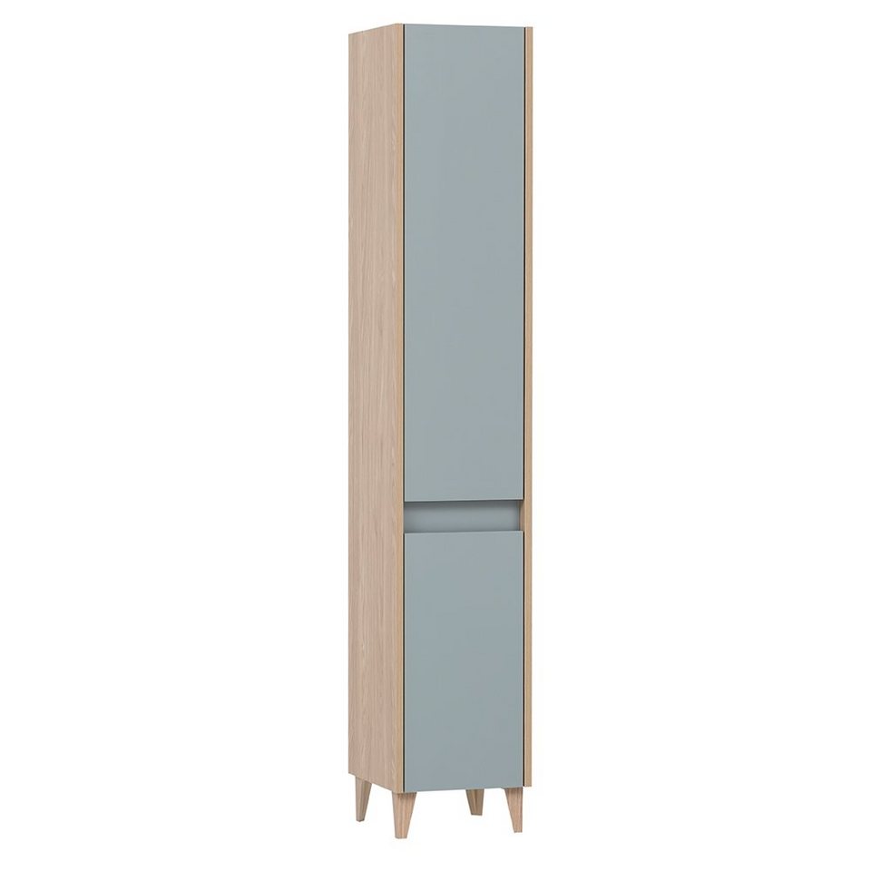 Lomadox Hochschrank Espoo 80 Taubenblau Mit Eiche Hell 2 Türen Bht