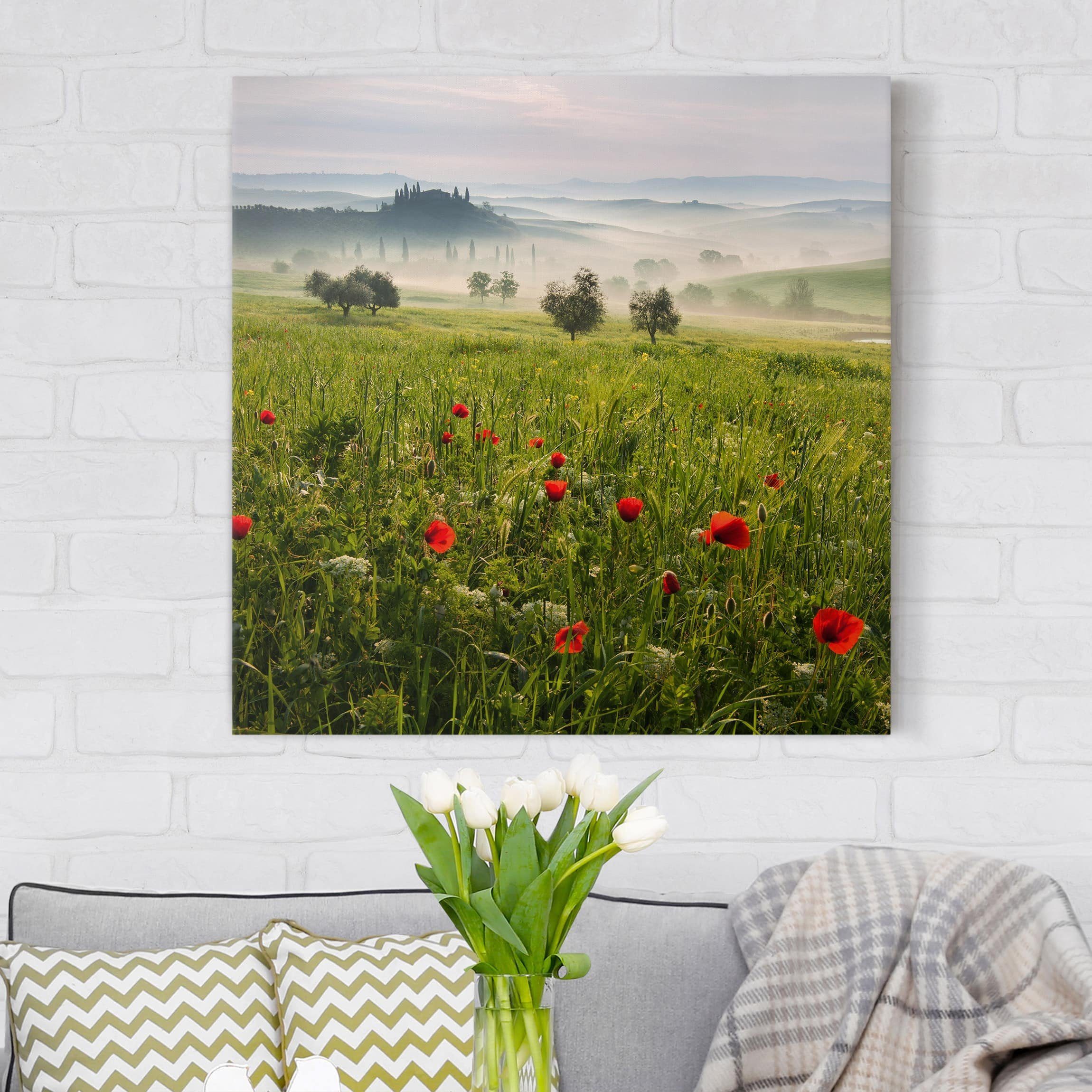 Bilderdepot24 Leinwandbild Blumen Modern floral Natur Toskana Frühling grün Bild auf Leinwand ...