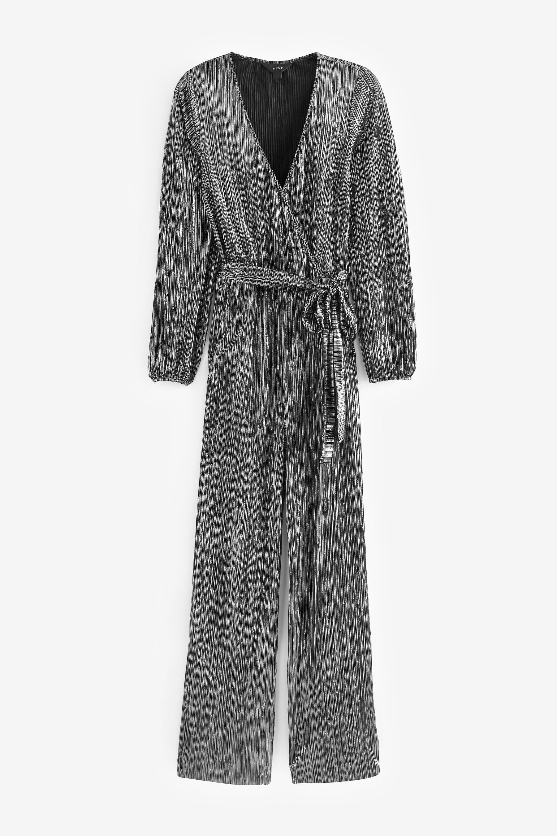 Next Jumpsuit Langärmeliger Plissierter Metallic Overall 1 Tlg