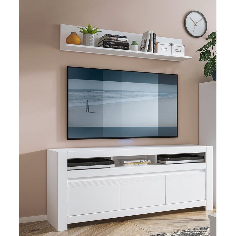 Lomadox Wohnwand Nava 129 2 St Tv Lowboard Wandboard Mediamöbel Weiß