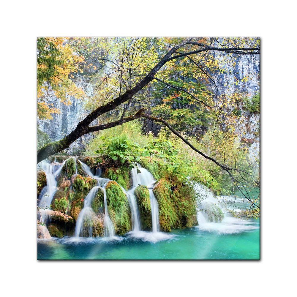 Bilderdepot24 Glasbild, Wasserfall im Herbst