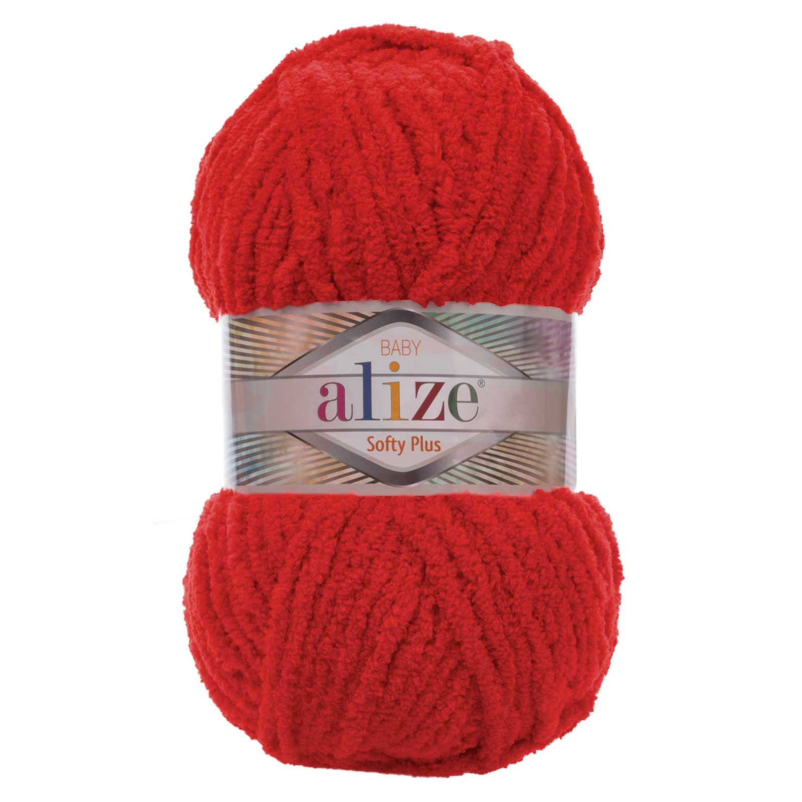 Alize 100g Kuschelgarn Alize Softy Plus Baby Strickgarn Babywolle Farbwahl Häkelwolle, 120 m, 56 rot