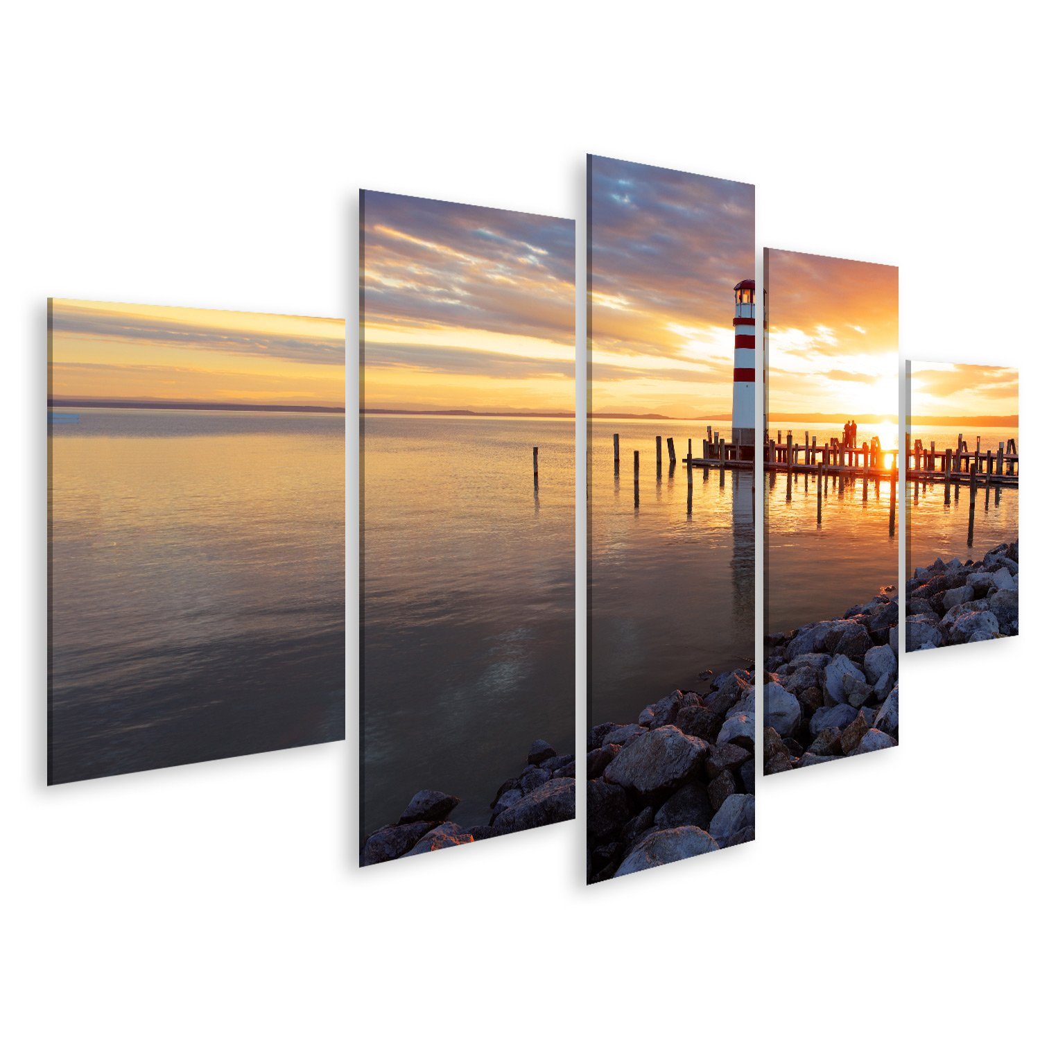 islandburner Leinwandbild Bild auf Leinwand Meer Sonnenuntergang Mit Leuchtturm Wandbild Leinwa