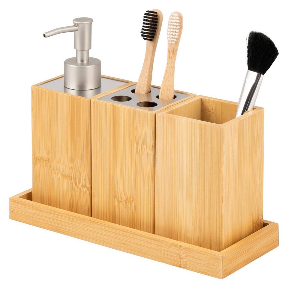 Bremermann Badaccessoire Set Badezimmer Set 4 Tlg Bambus Badezimmer
