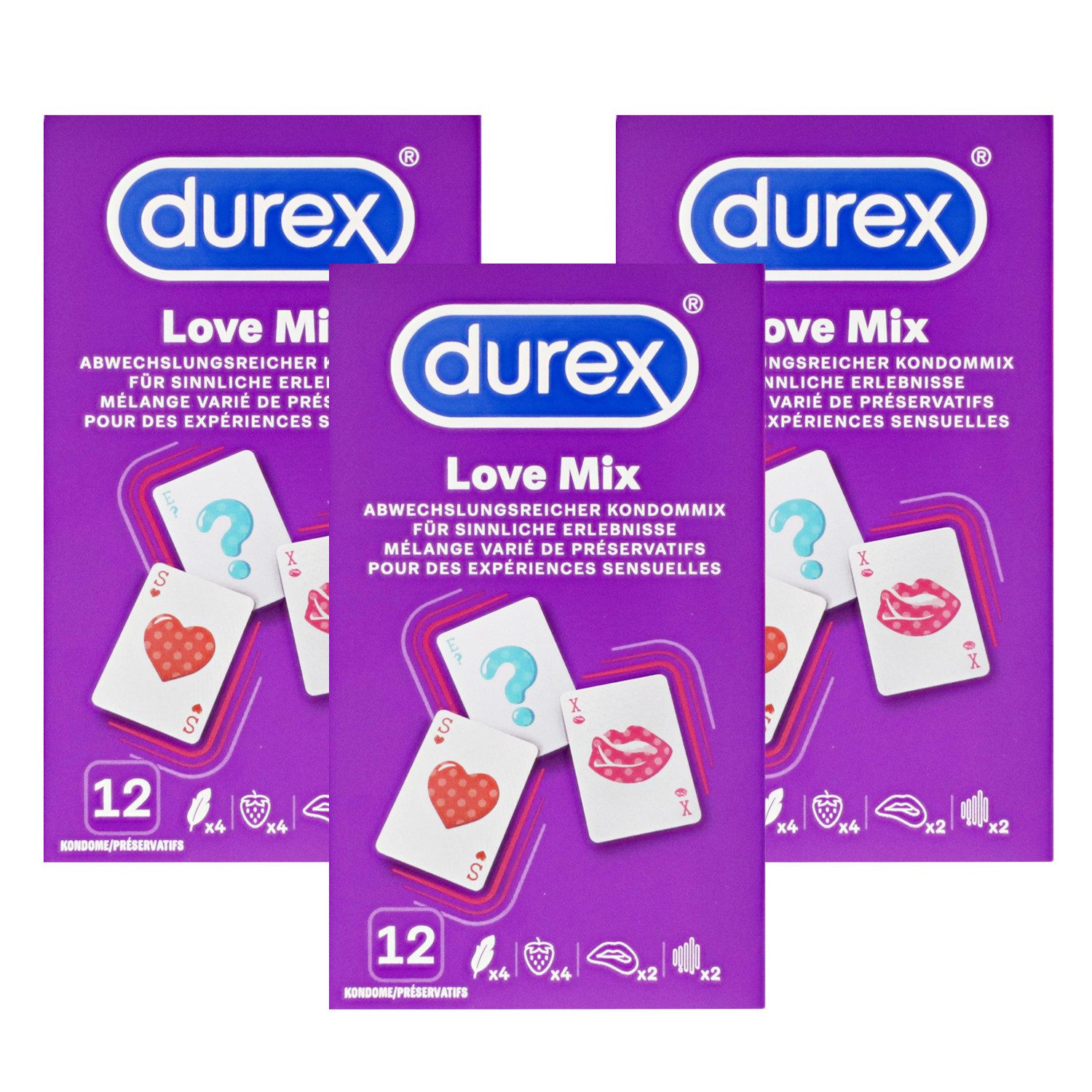 durex Kondome 3 x 12er Pack Durex Love Mix Kondome Mix mit vier verschiedenen Sorten