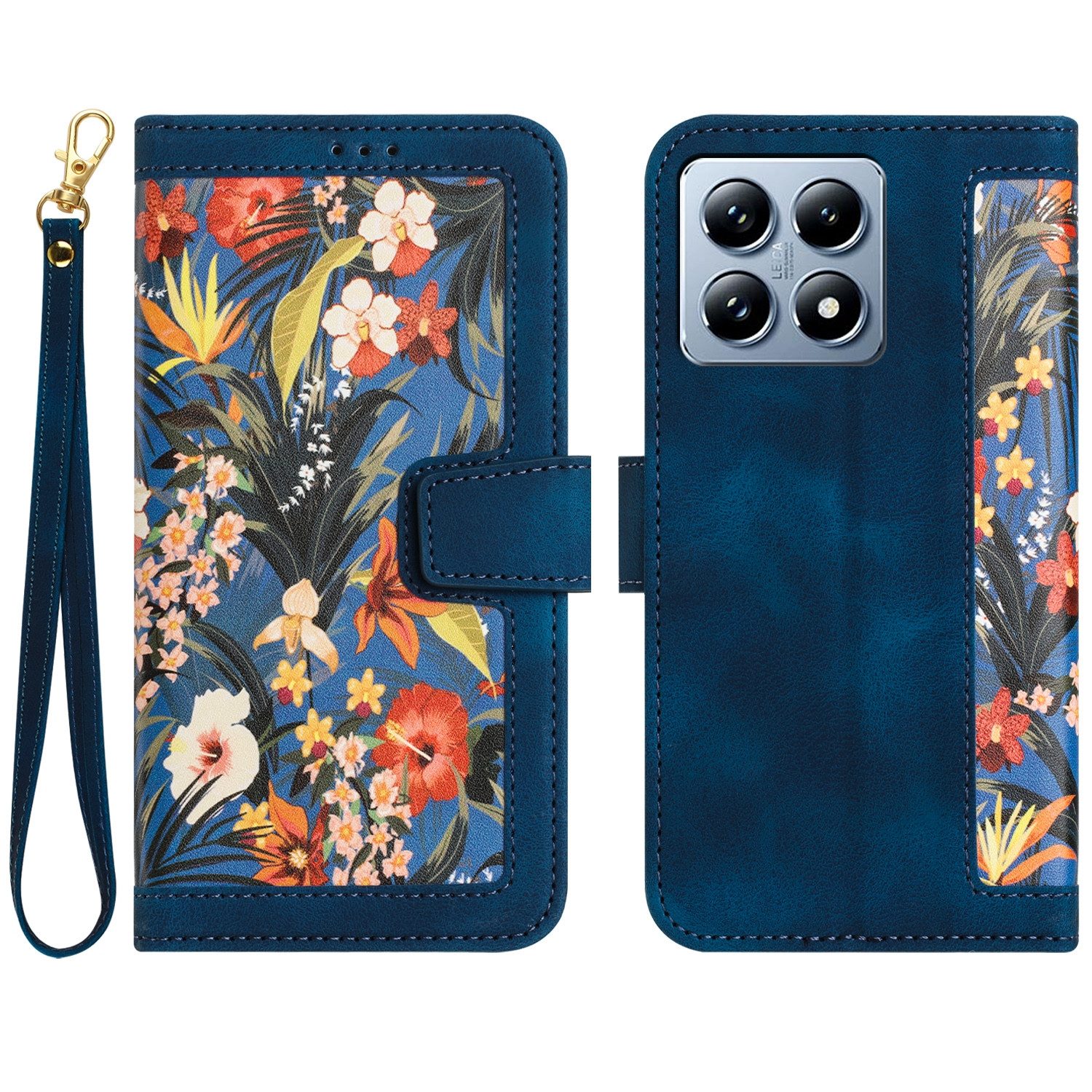Wigento Smartphone Hülle Für Xiaomi 14t Pro Kunstleder Wallet Blumen