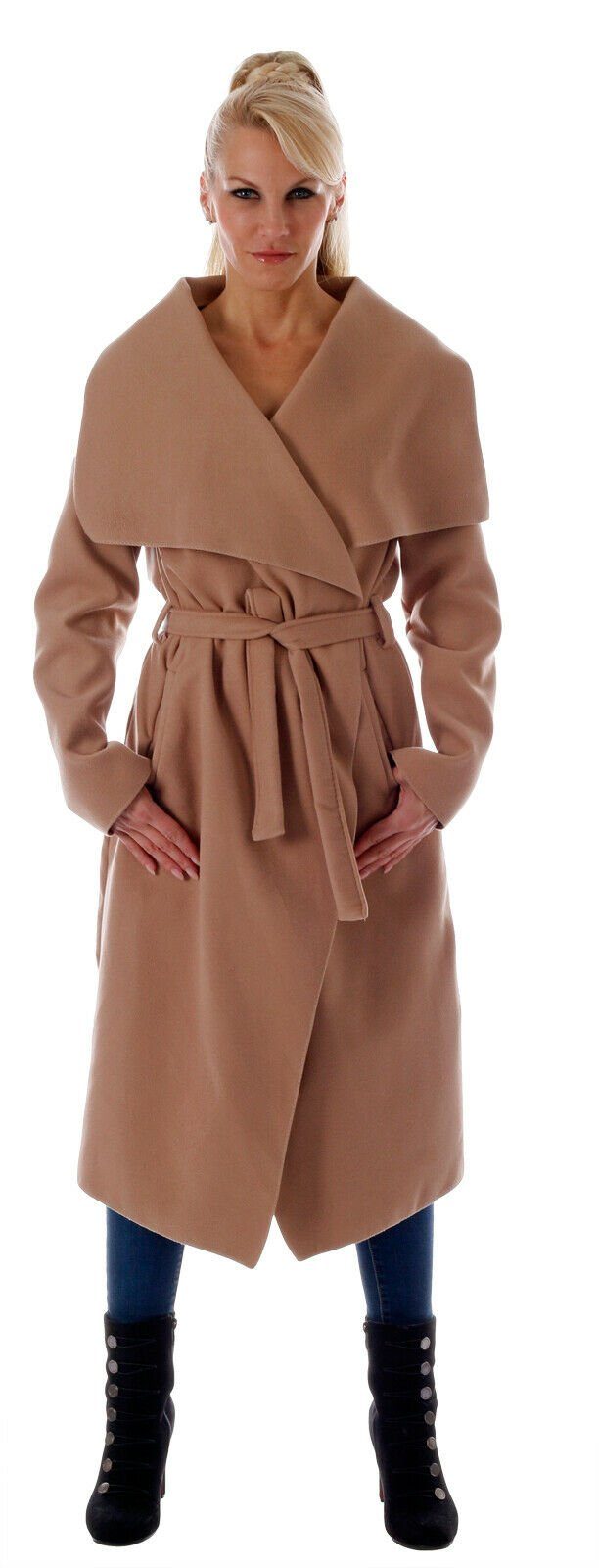 Charis Moda Langmantel Duster Coat Lang Mit Breitem Reverskragen Und