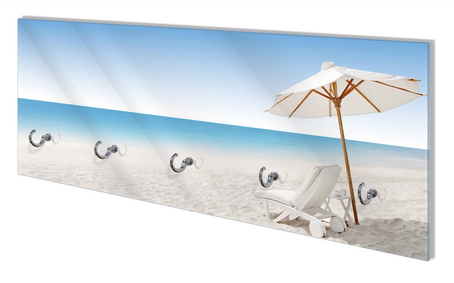 Wallario Wandgarderobe Sonnenliege Am Weißen Strand Unter Blauem Himmel