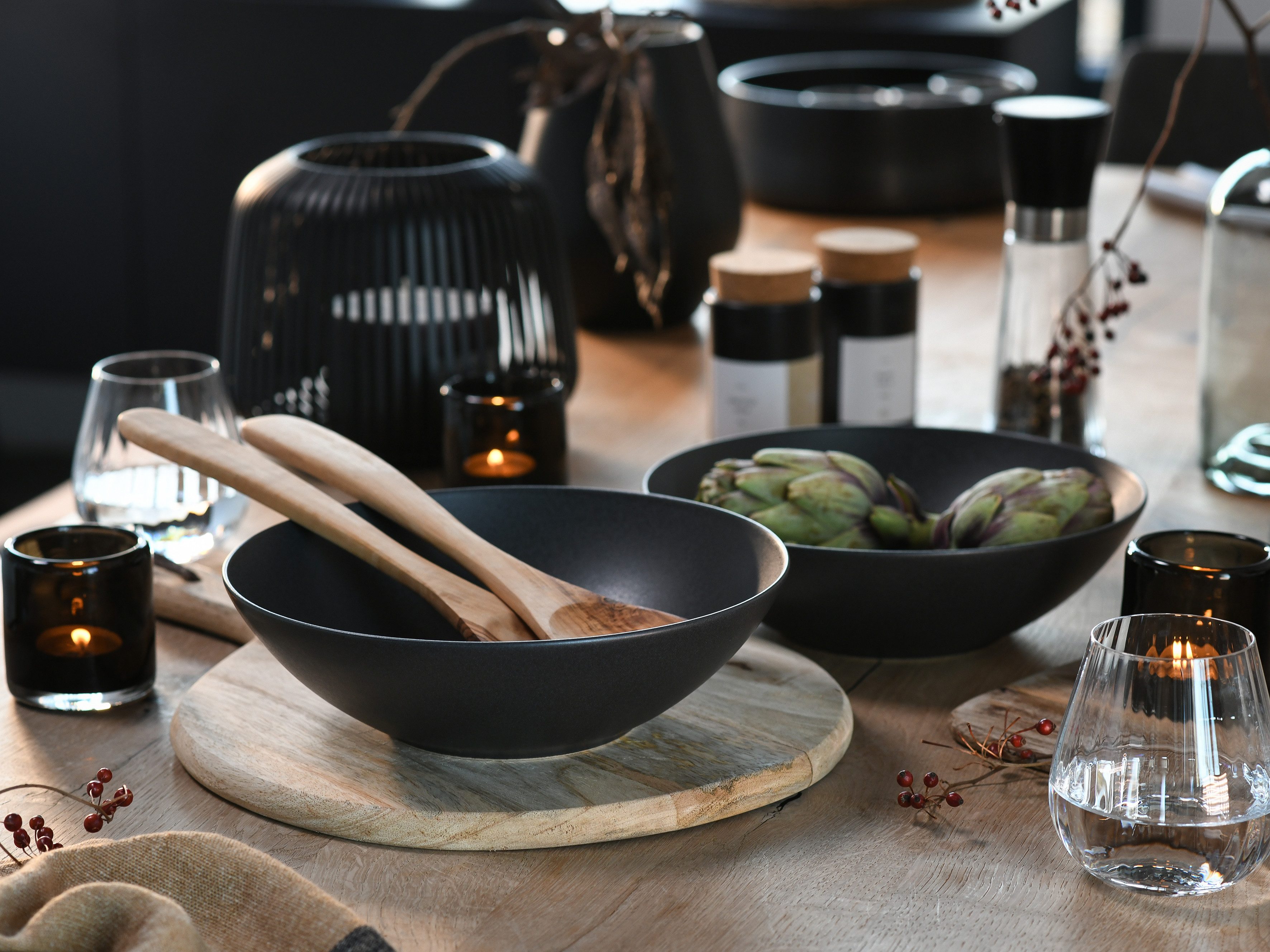 CreaTable Salatschüssel Soft Touch Black, Steinzeug, (Set, 2-tlg), Ø 24 ...