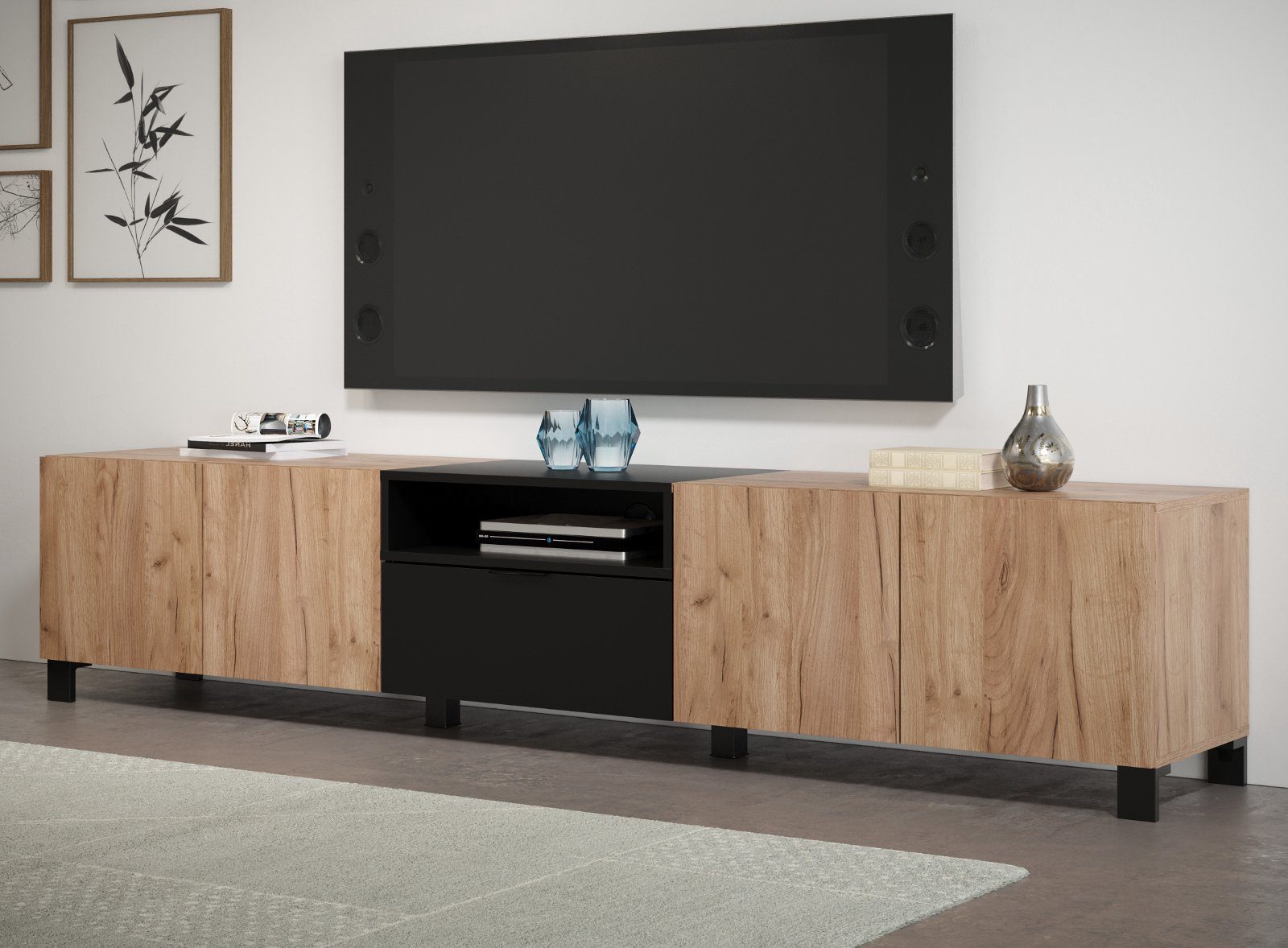 Trendteam Lowboard Kendo Tv Unterschrank In Eiche Tabak Mit Schwarz