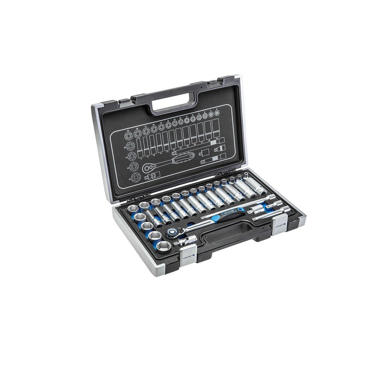 Högert Werkzeugbox Steckschlüssel-Satz Ratschenkoffer Knarrenkasten, Das komplette Werkzeug ist ...