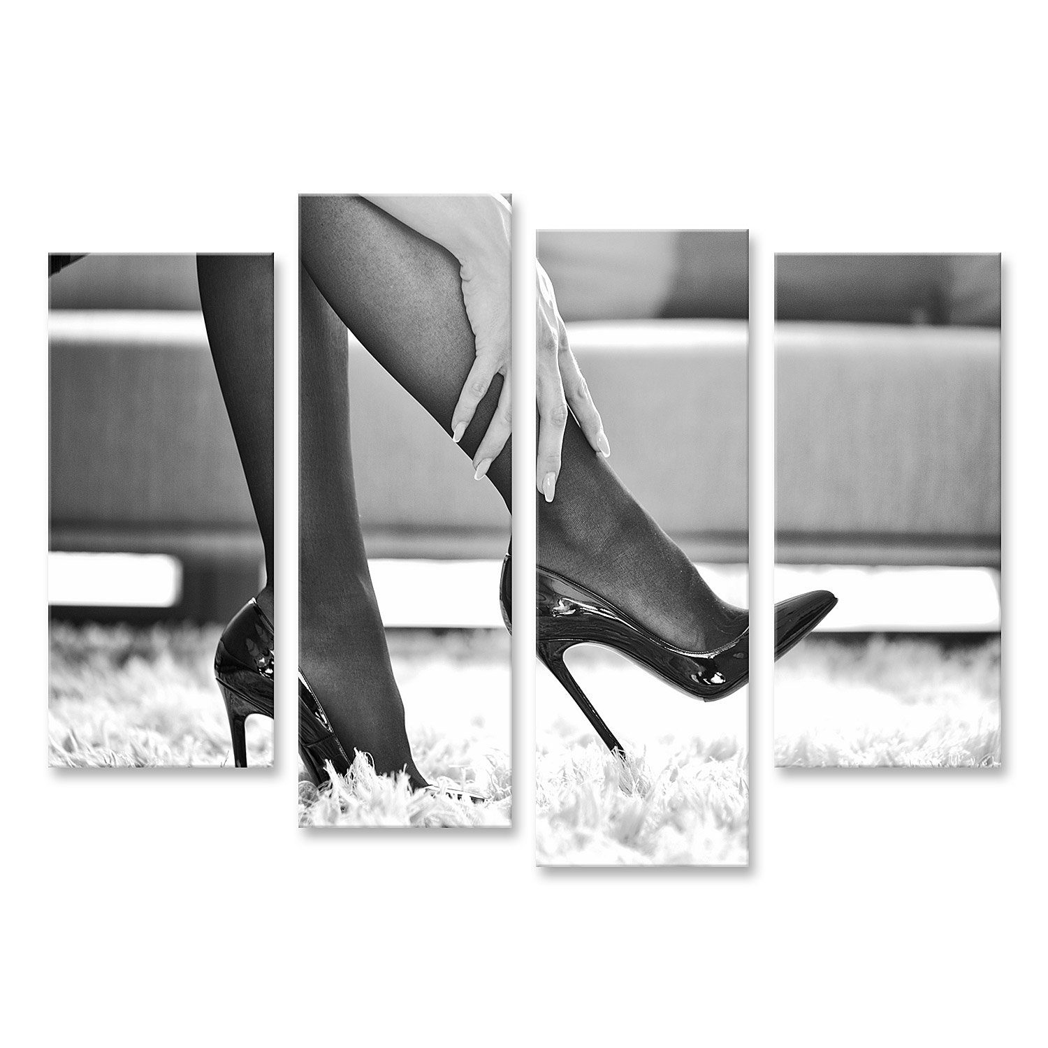 islandburner Leinwandbild Bild auf Leinwand Frau in Unterwäsche Beine berühren Nahaufnahme Schwa