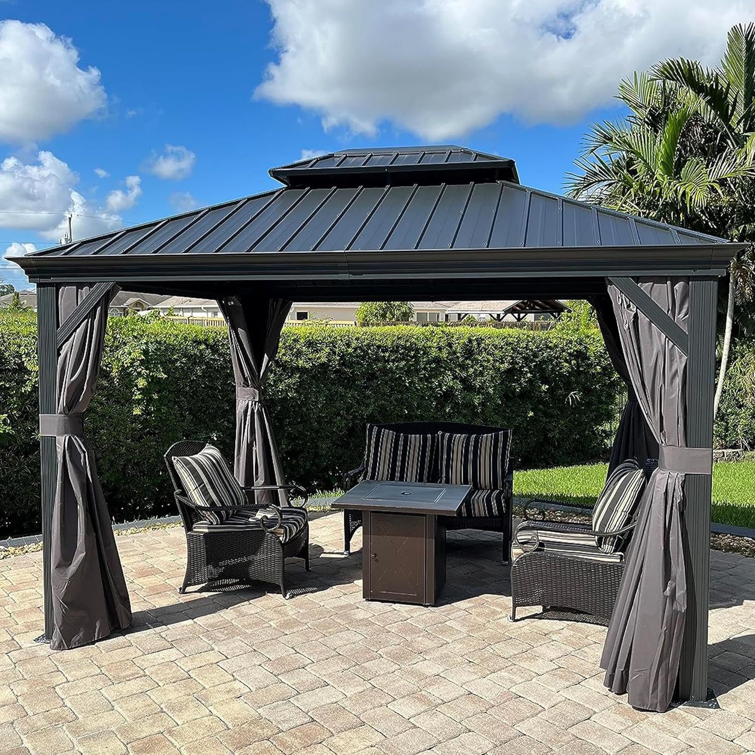 PURPLE LEAF Pavillon Hardtop Aluminium Pavillon mit Doppeldach aus verzinktem Stahl, Vorhänge ...