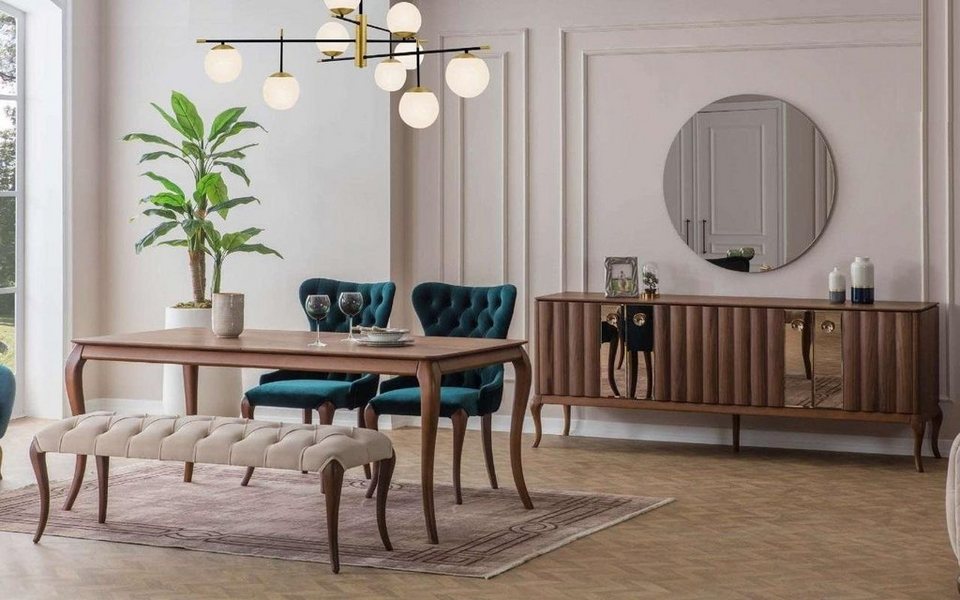 Jvmoebel Esszimmer Set Braun Weiße Esszimmer Möbel Chesterfield