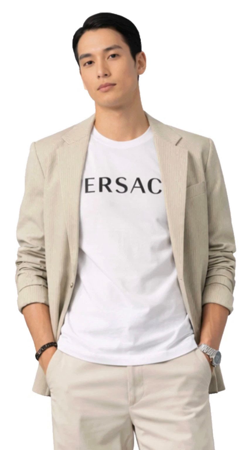Versace T-Shirt Main Line Stickerei Logo Rundhals Kurzarm Tee Unisex ...