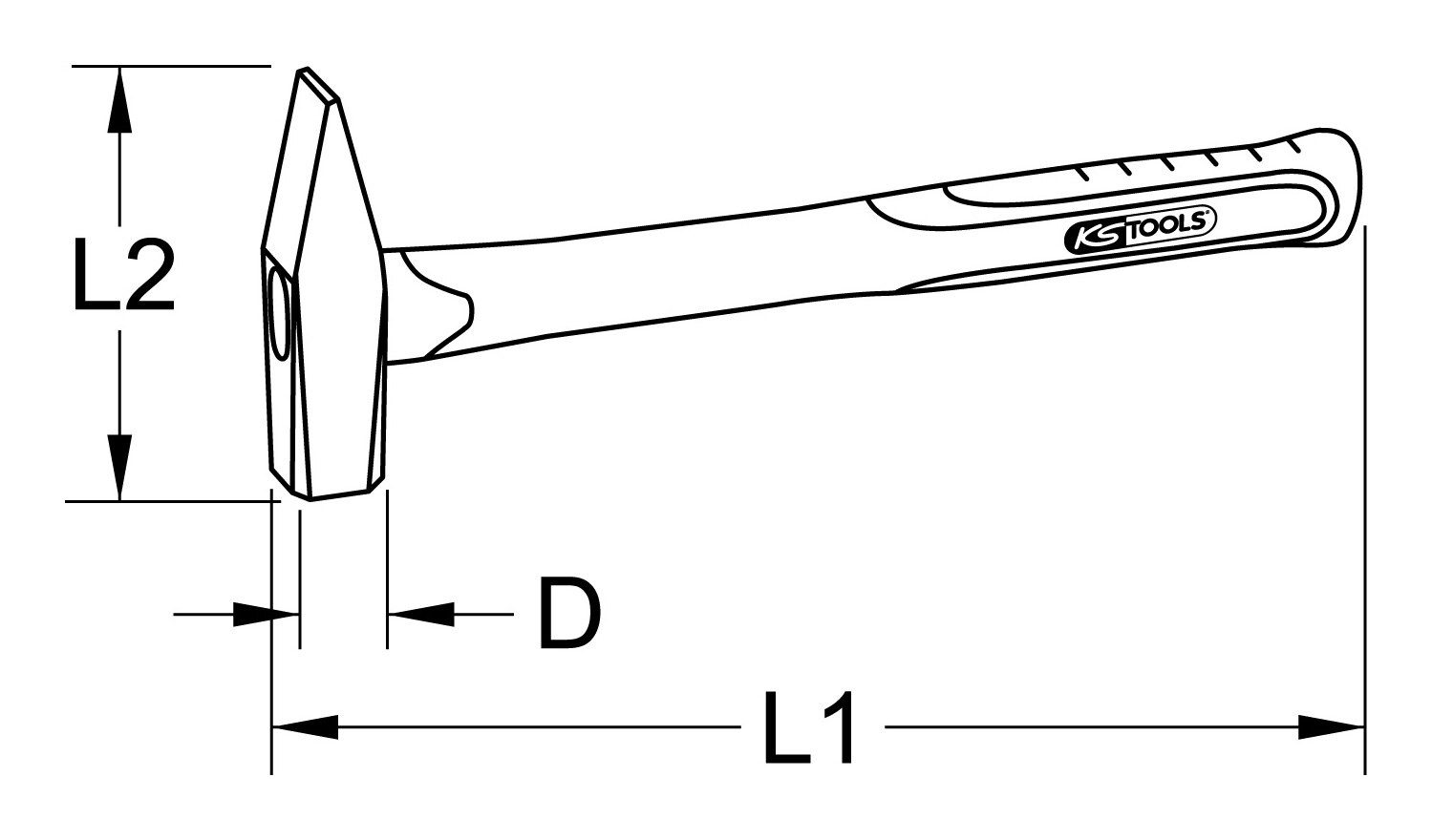 KS Tools Hammer, Schlosserhammer mit Fiberglasstiel, 2000g