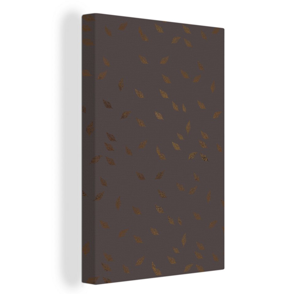 Onemillioncanvasses® Leinwandbild Muster Grau Gold Blätter 1 St