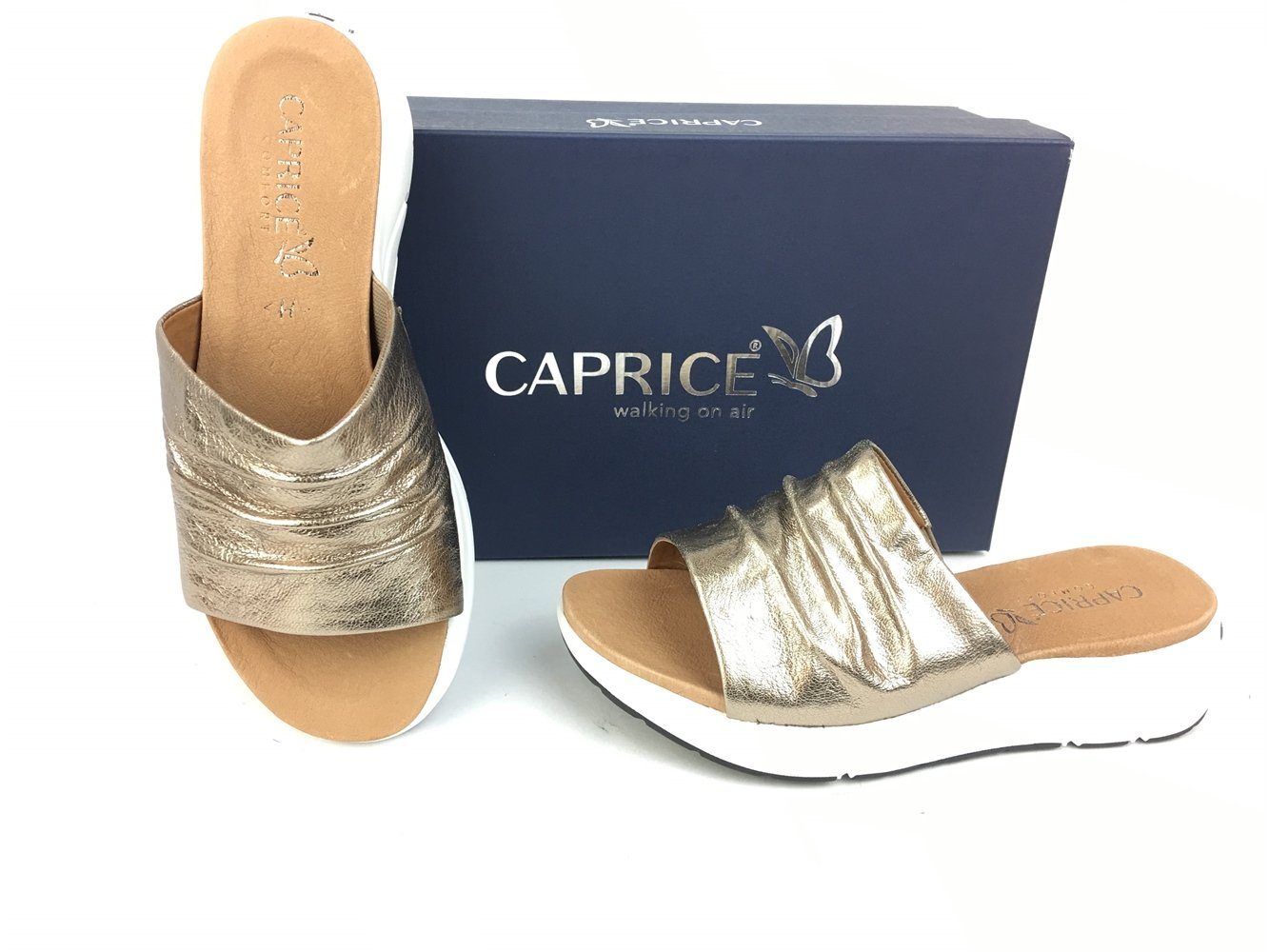 Caprice Caprice Damen Pantolette gold mit dicker weißer Sohle 37 Pantolette