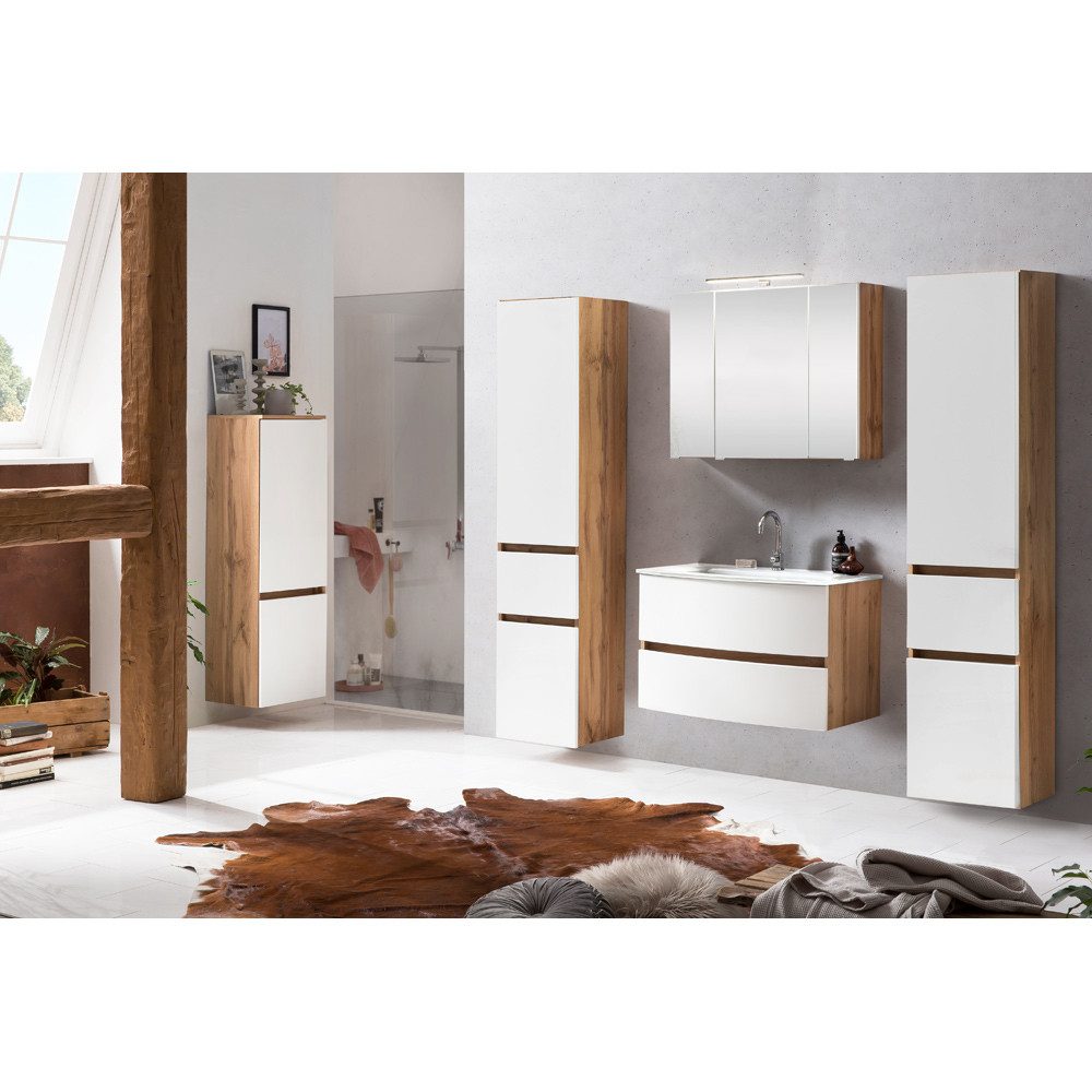 Lomadox Badmöbel Set Spar Set 5 St Wotaneiche Nb Matt Weiß Inkl