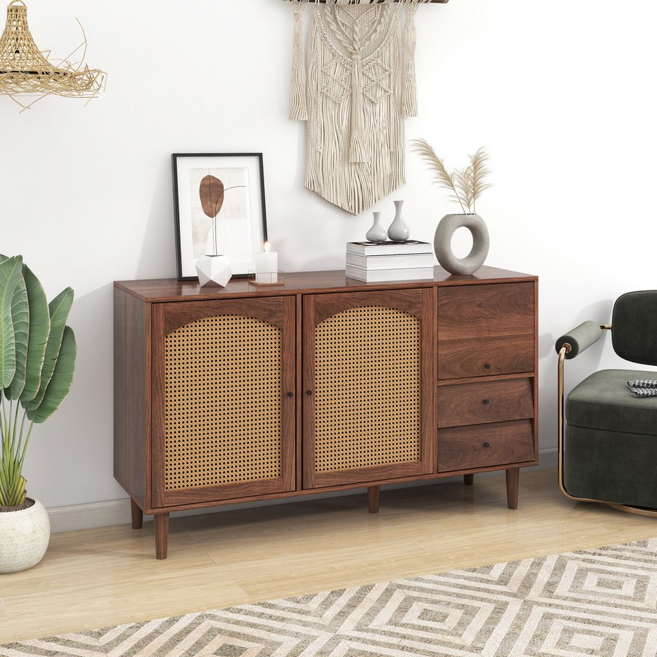 Modfu Sideboard Tv Schrank Küchenschrank Beistellschrank Braun Mit