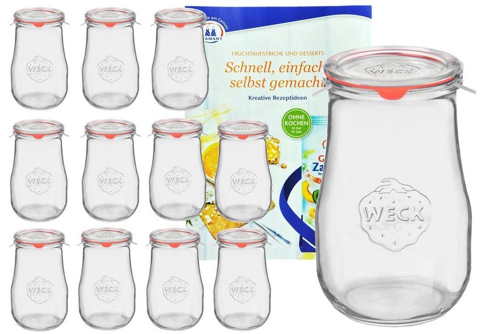 Mambocat Einmachglas 12er Set Weck Gläser 1750ml Tulpengläser Deckel